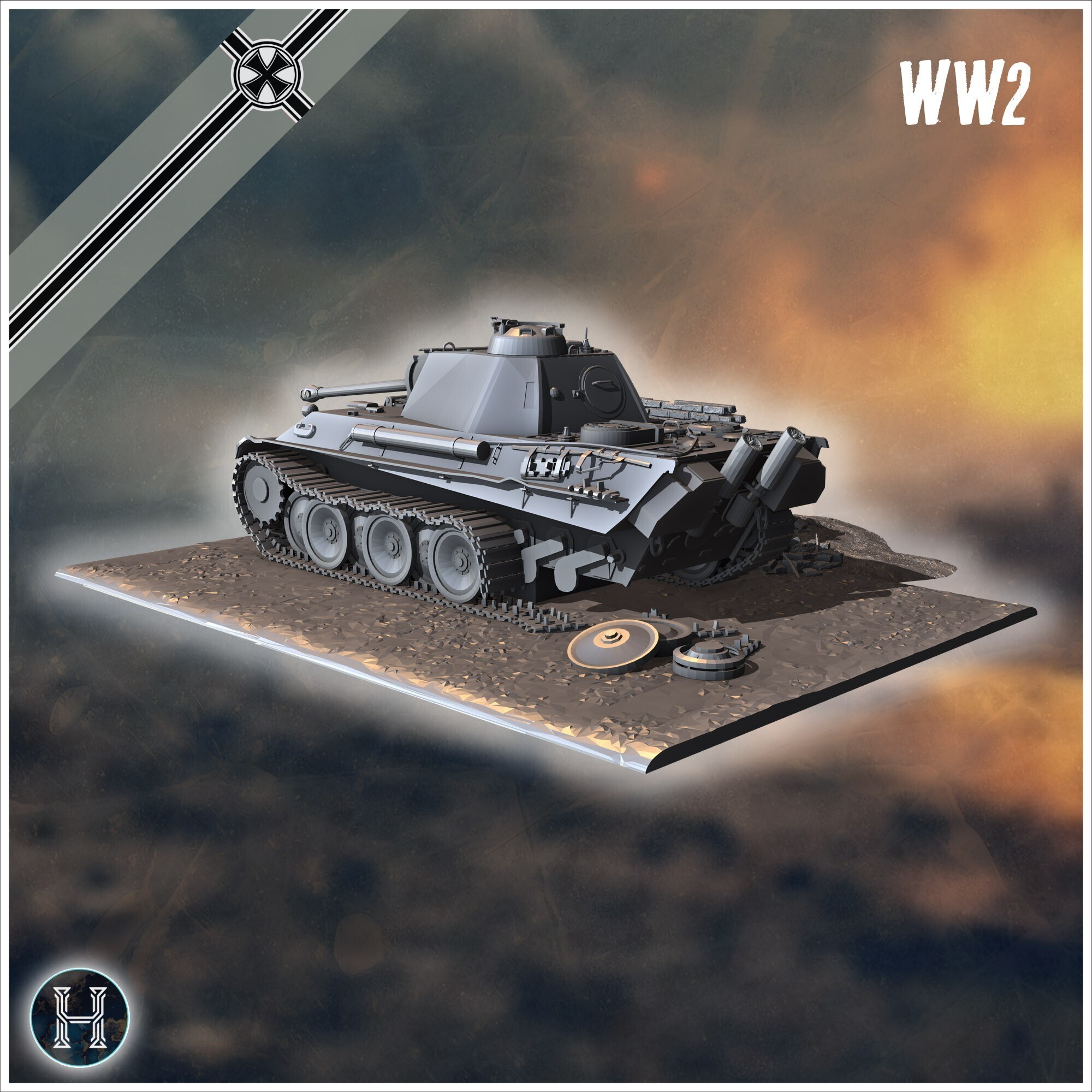 🪖 Panther Ausf. G tank partially hidden behind destroyed brick wall ...