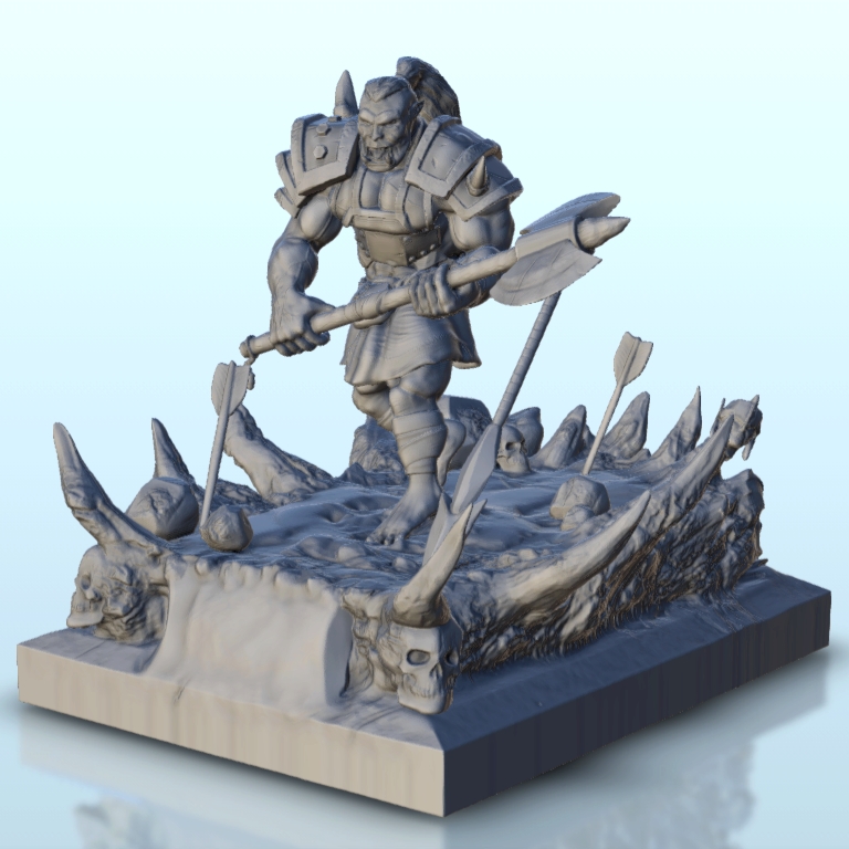 STL file Orc hero with axe on bone platform 10 - Troll Warhammer resin ...