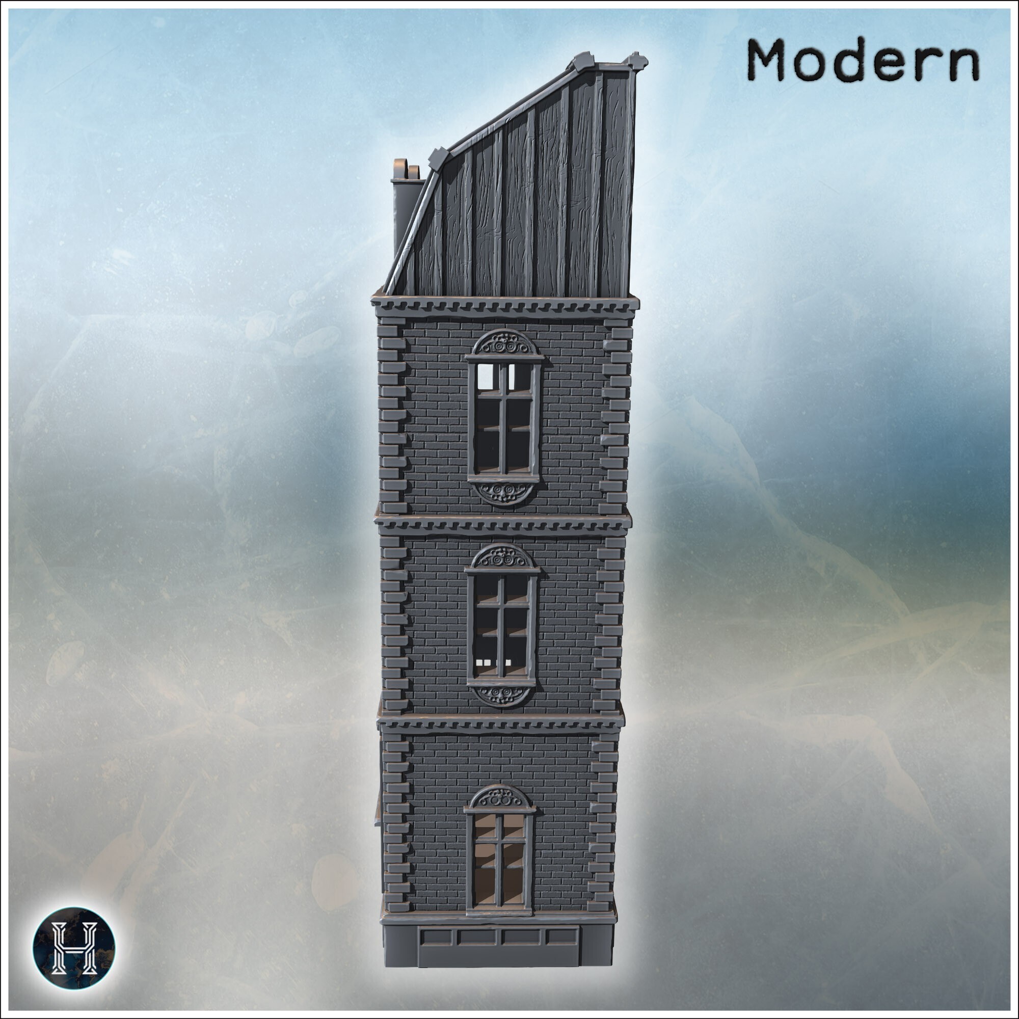 🏙️ Narrow city building with shopfront façade and mansard roof ...