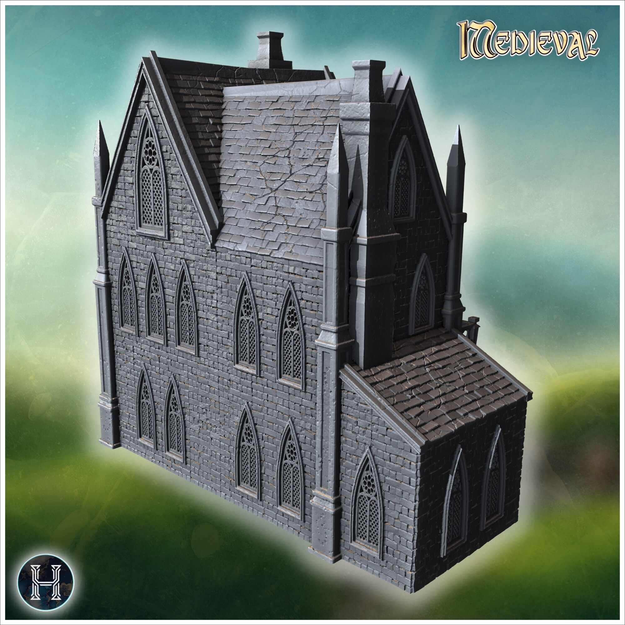 🏗️ Gothic town building with balcony and arched door entrance (23 ...