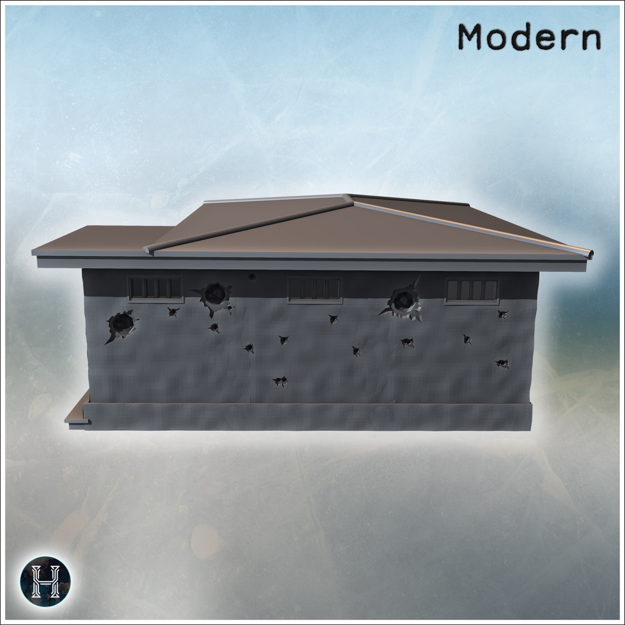 🪖 Concrete military structure with flat roof, barred windows and ...