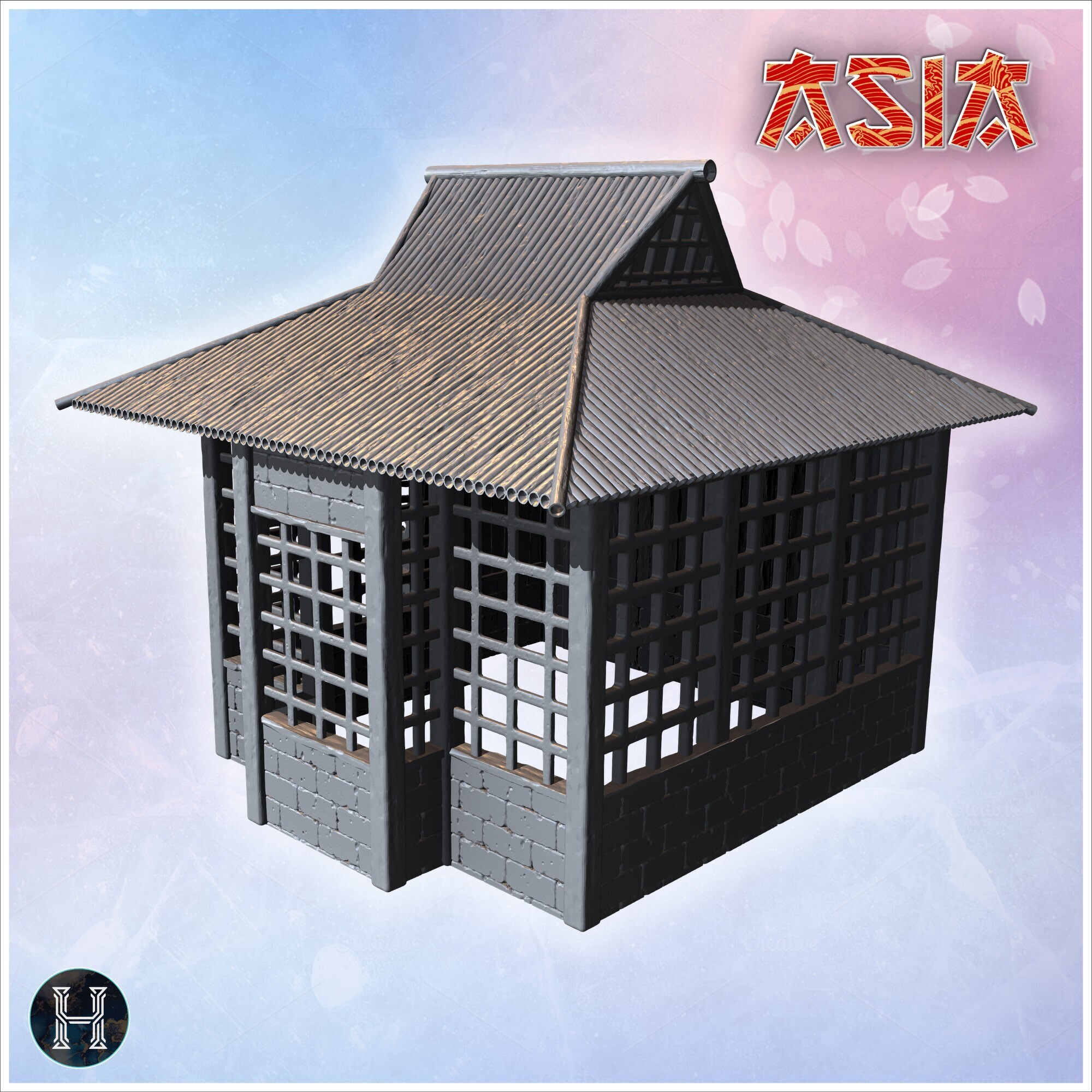 🏗️ Traditional Japanese building with wooden lattice walls, sloped roof ...