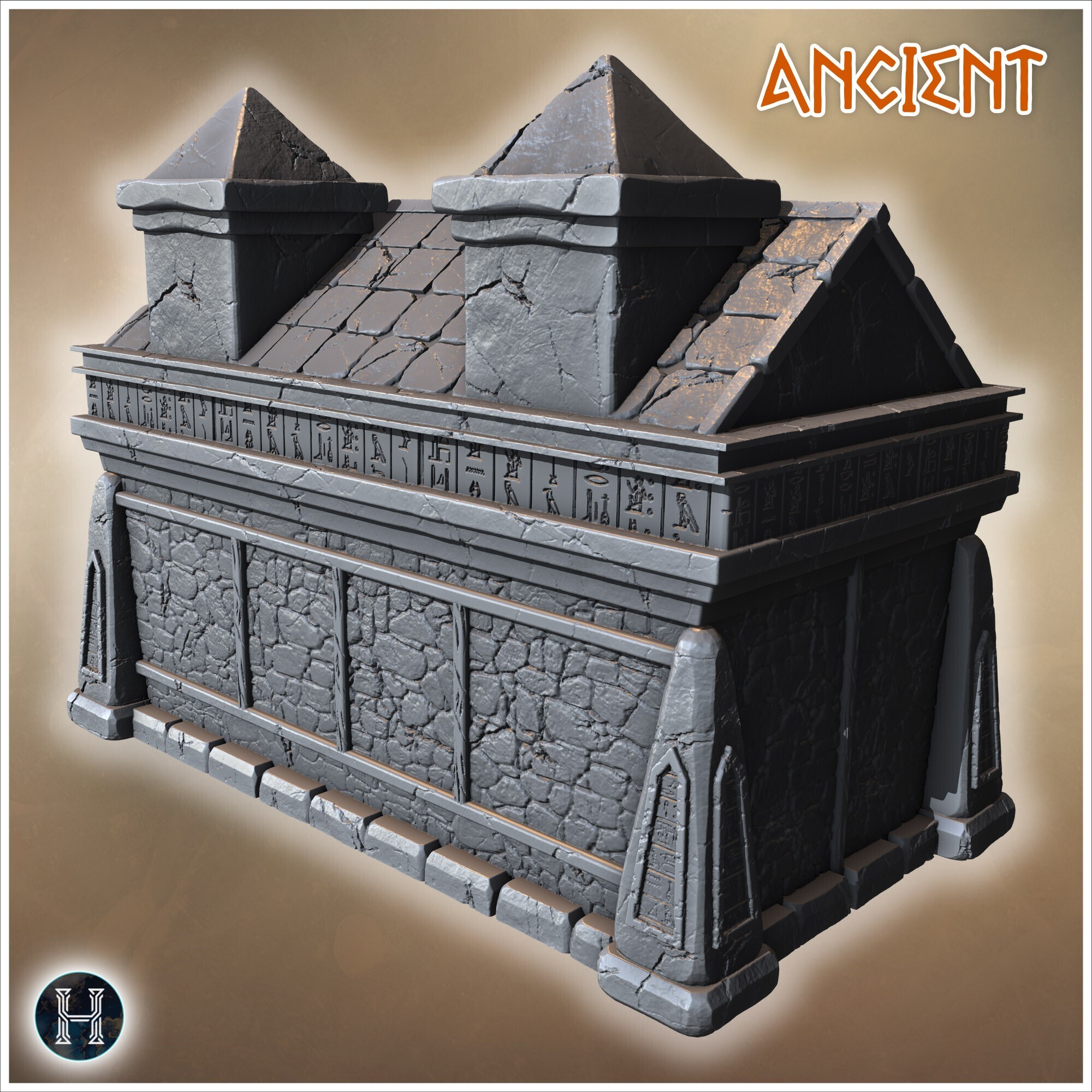 🕍 Ancient stone temple with hieroglyphic engravings, triangular ...