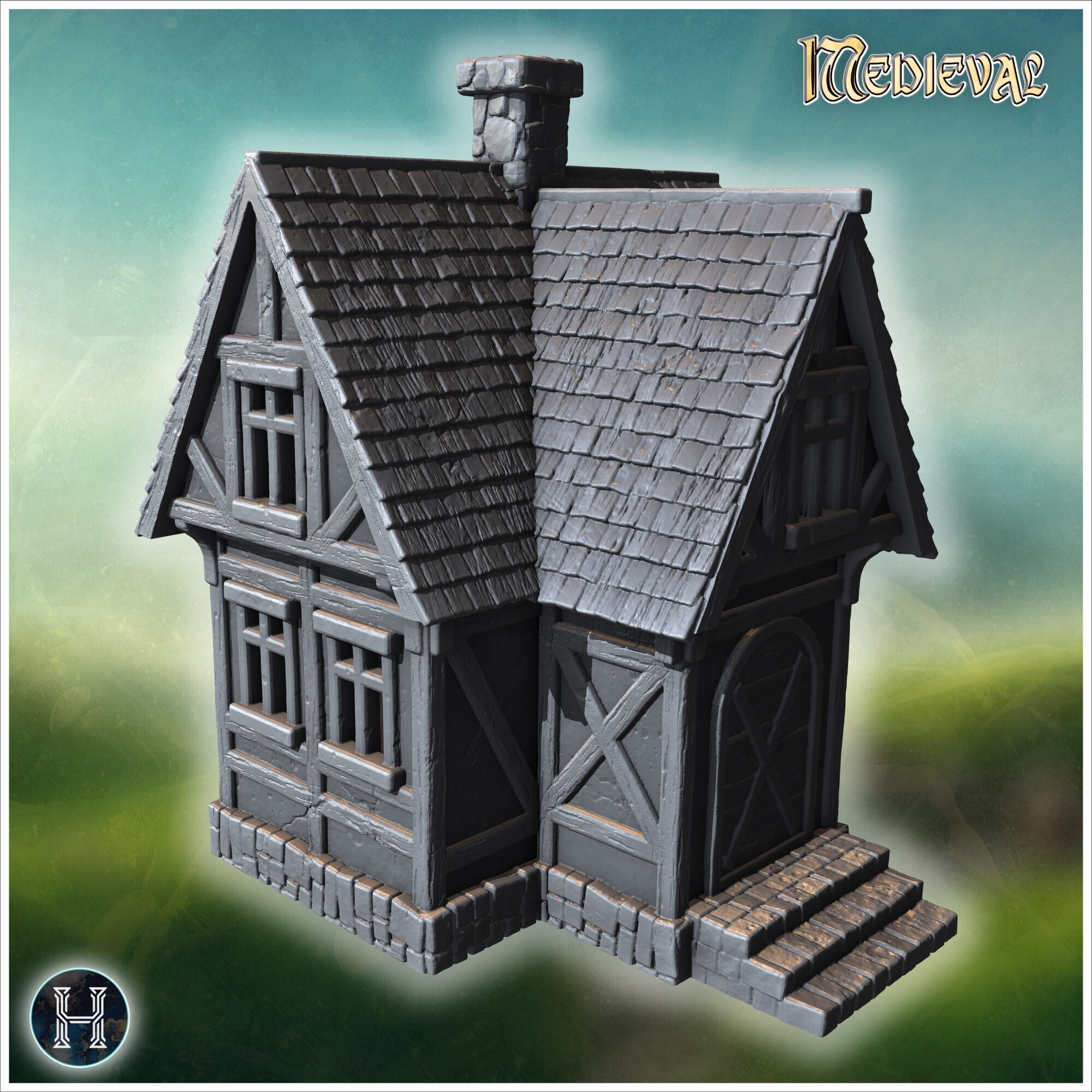 🏠 Rustic medieval house with stone walls, wooden beams, small windows ...