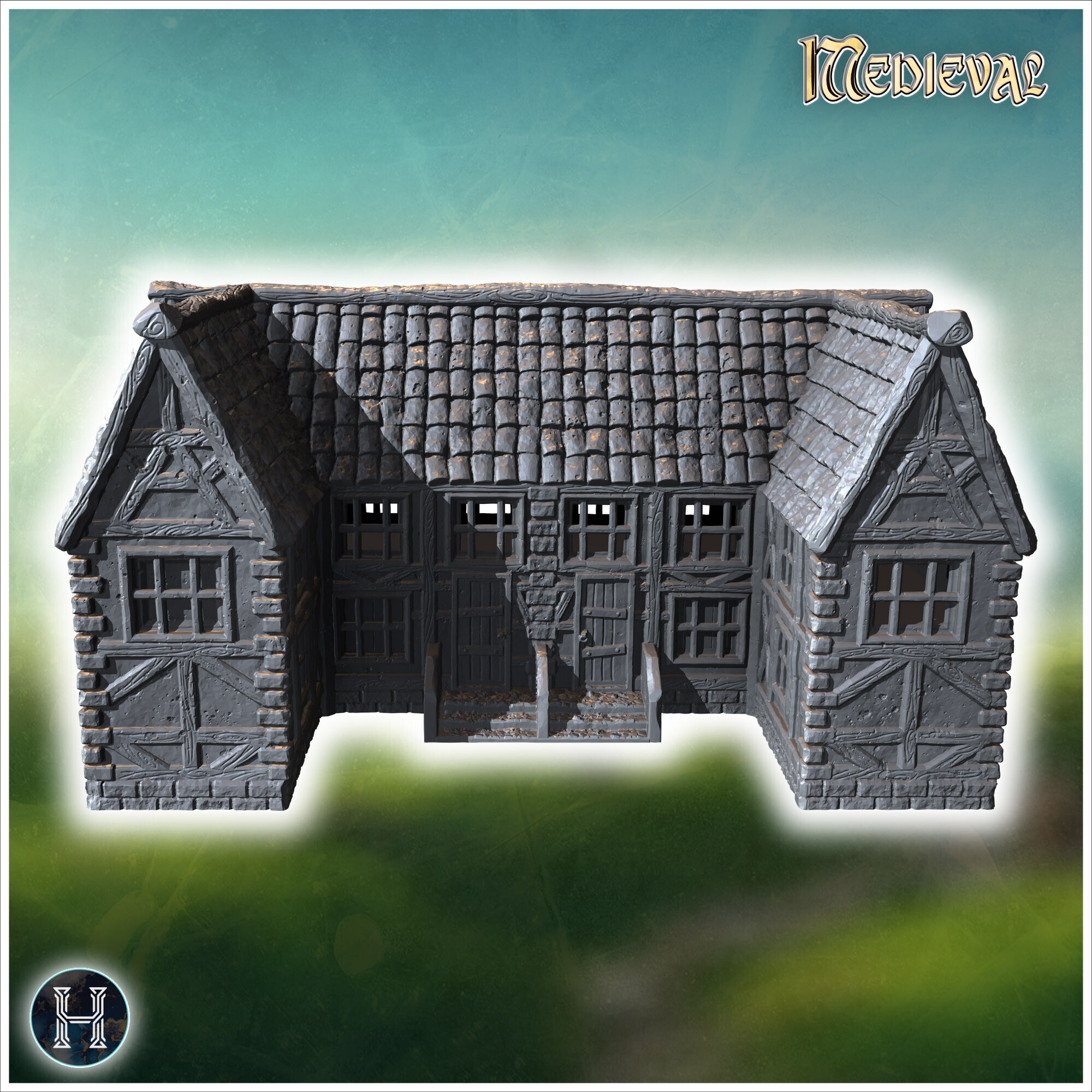 🪵 Two adjacent buildings with steep roofs, wooden beams, and multiple ...