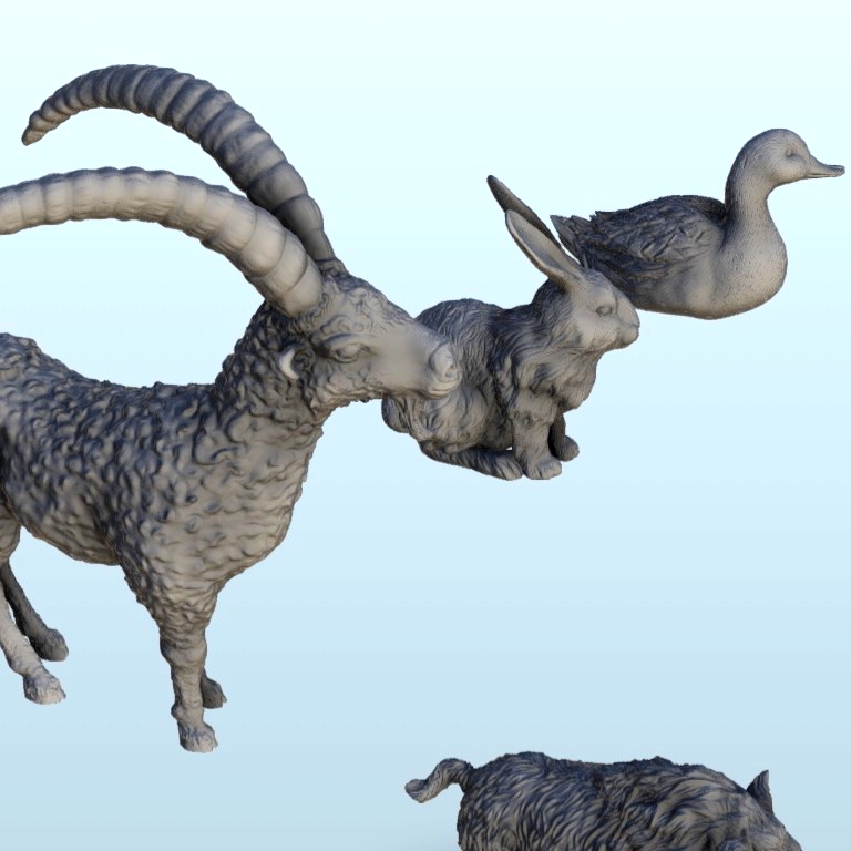 🚜 Set of farm animals - boar + cow + duck + goat + horse + rabbit ...