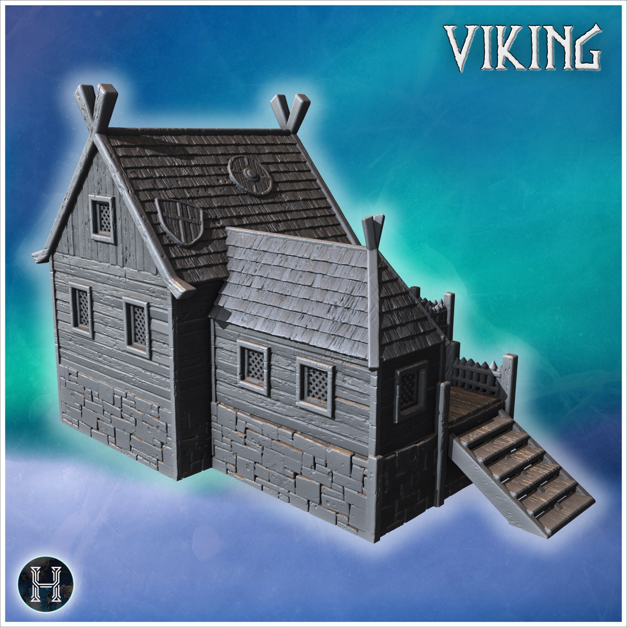 🛡️ Viking great hall with fortified walls and shield decorations (1 ...