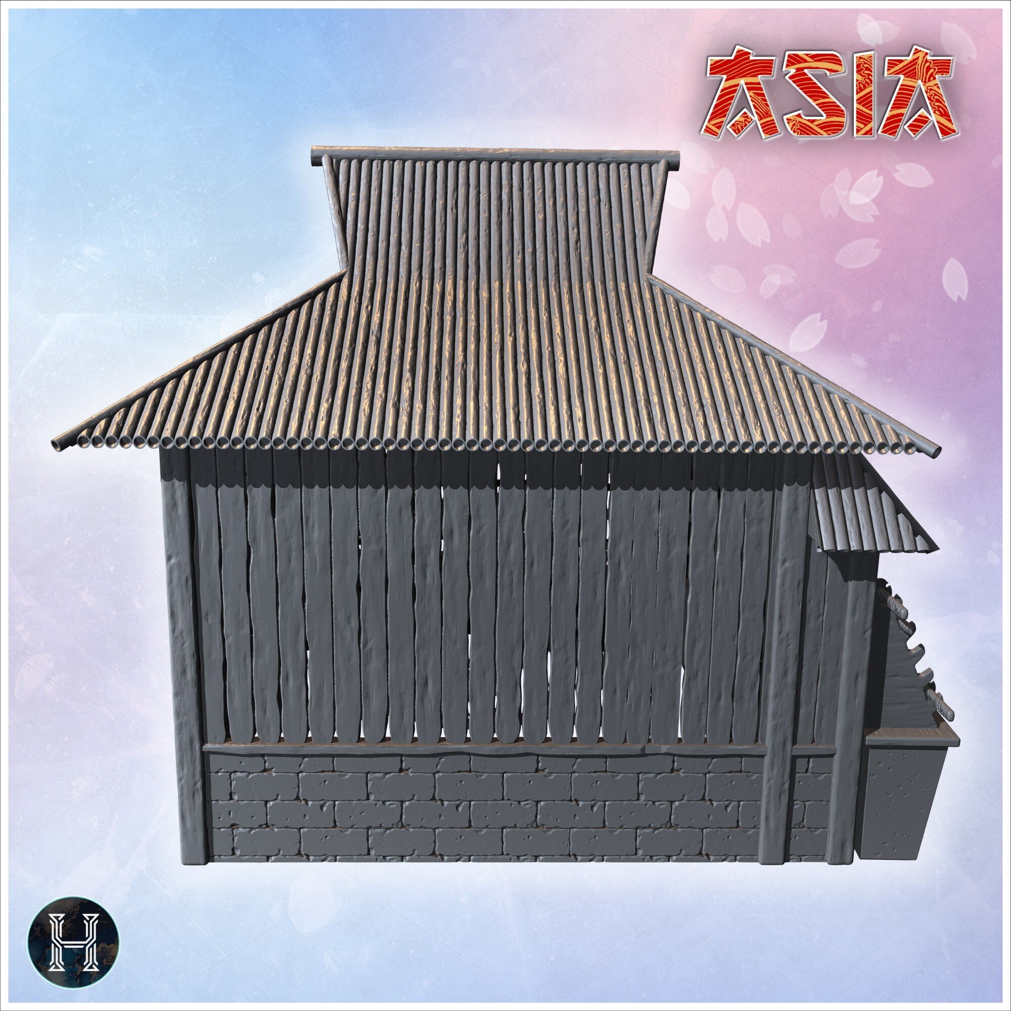 🏗️ Traditional Japanese building with wooden lattice walls, sloped roof ...