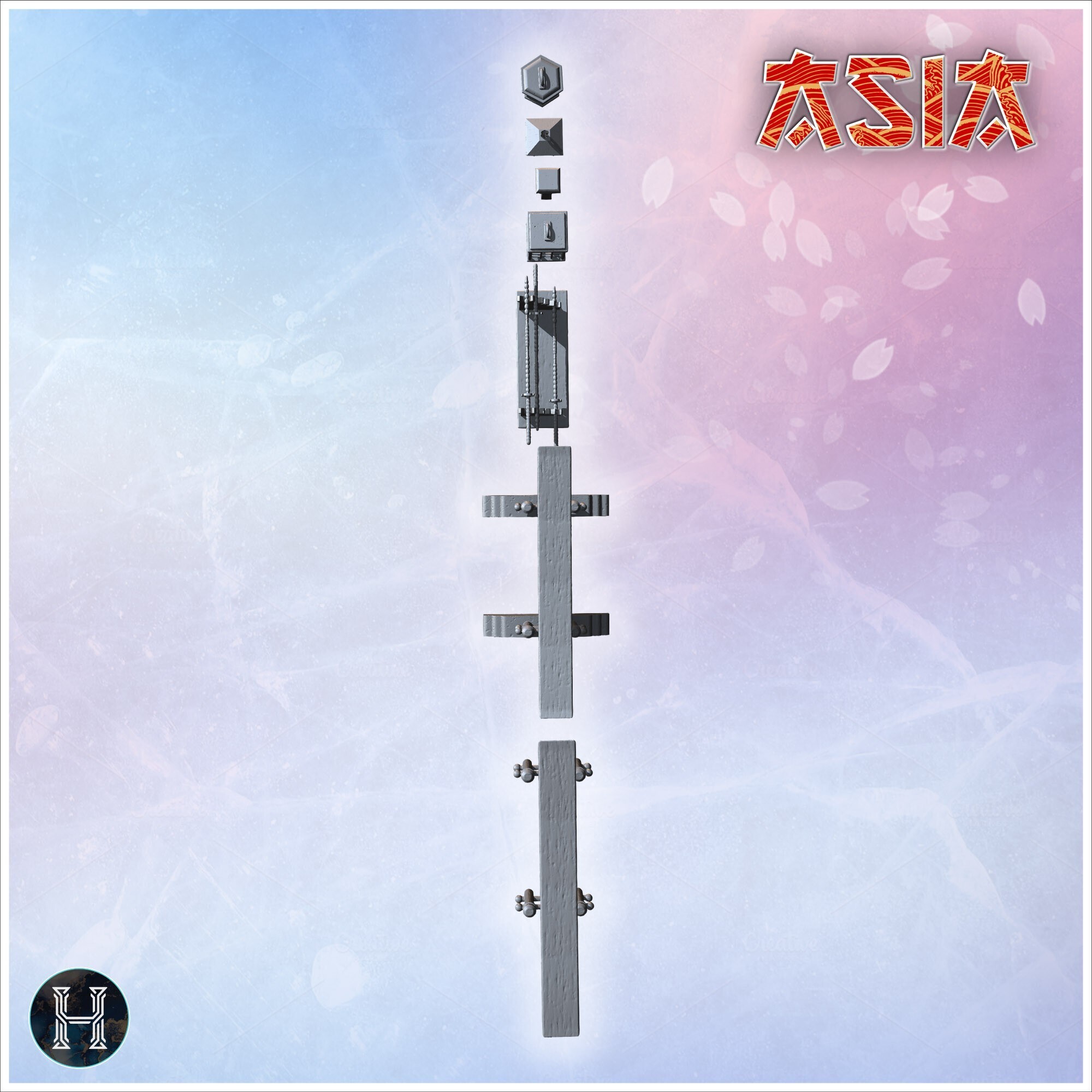 🗡️ Asian-style decorative gates, large hanging gong, sword stand and ...