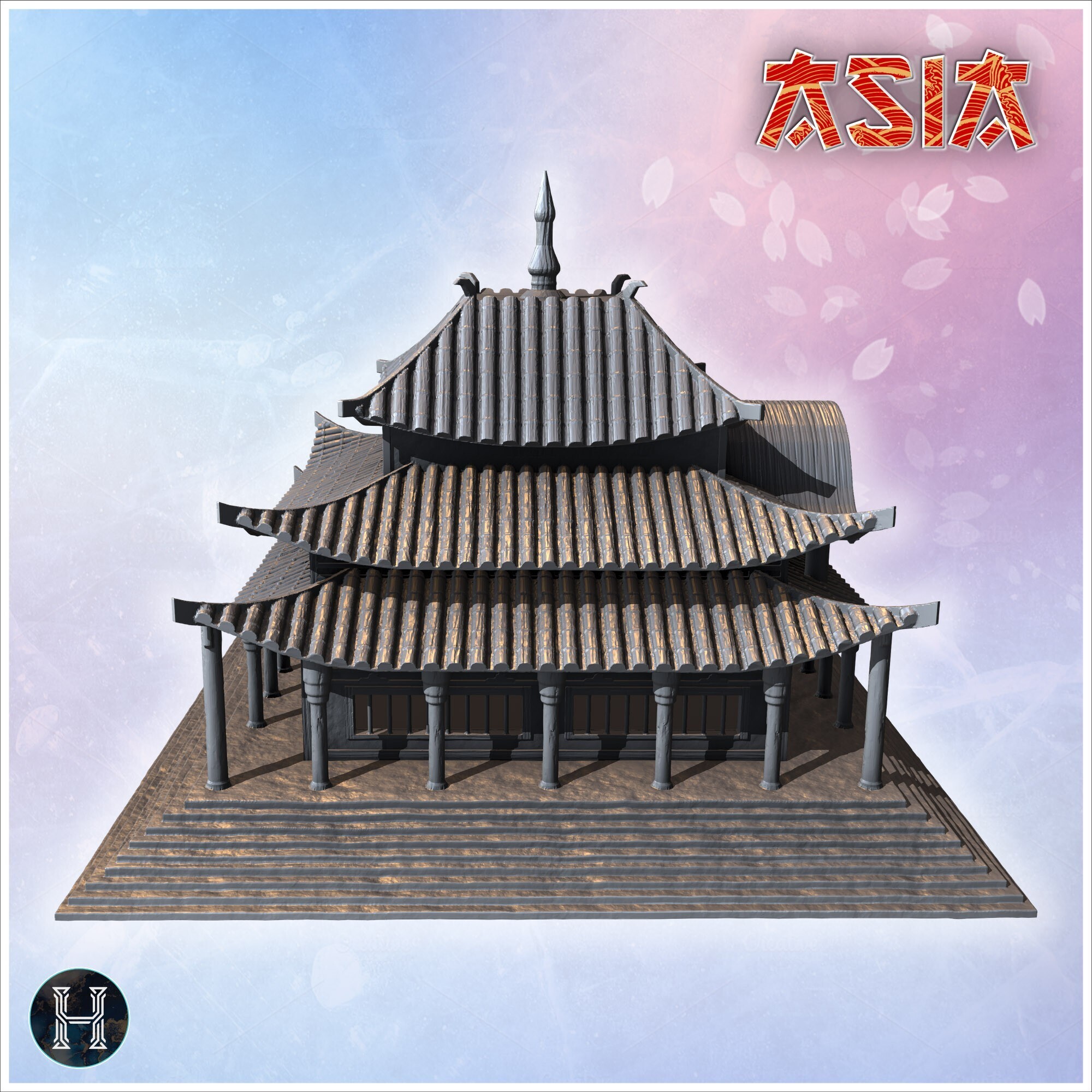 🕍 Large Asian temple with multiple curved roofs, decorative columns ...