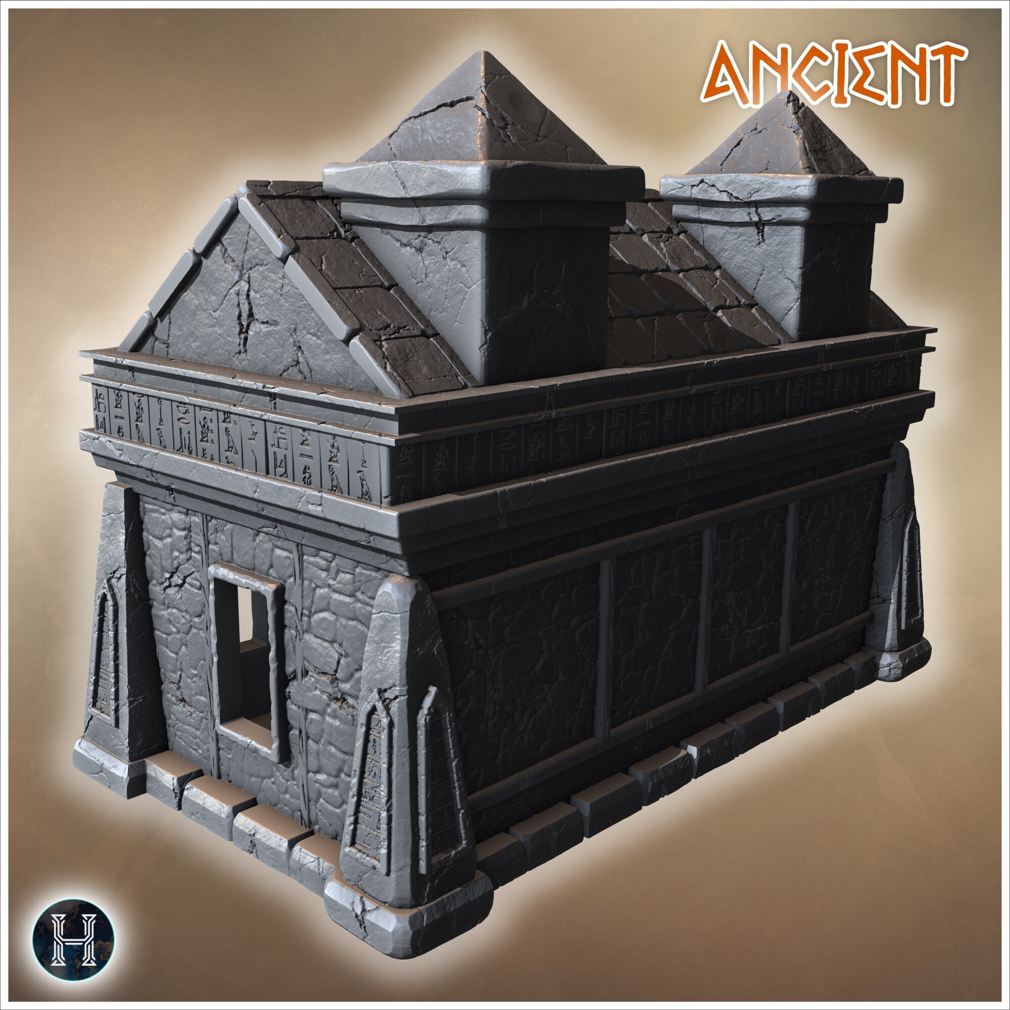 🕍 Ancient stone temple with hieroglyphic engravings, triangular ...