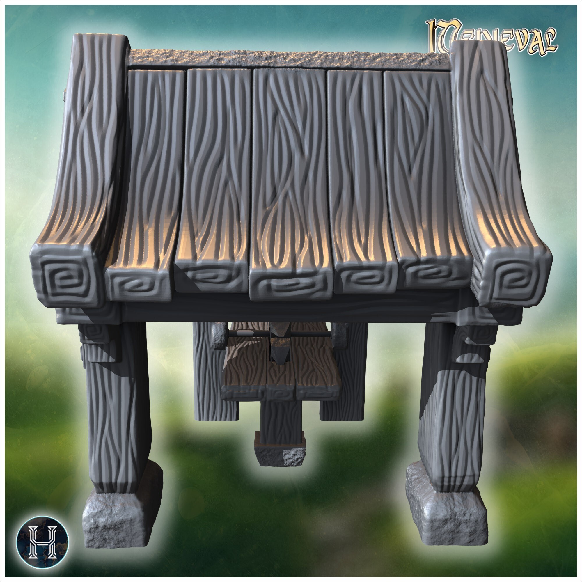 🪚 Medieval carpenter workshop with roofed saw table and wooden frame ...
