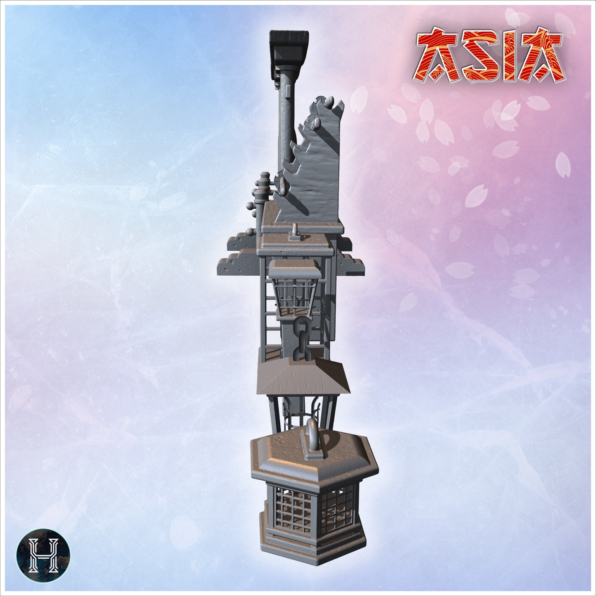 🗡️ Asian-style decorative gates, large hanging gong, sword stand and ...