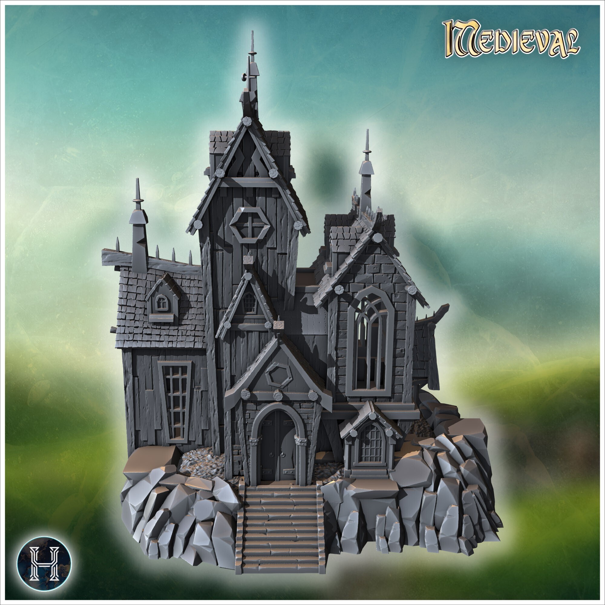 🏠 Gothic house with spiked roofs, tall windows, and intricate ...