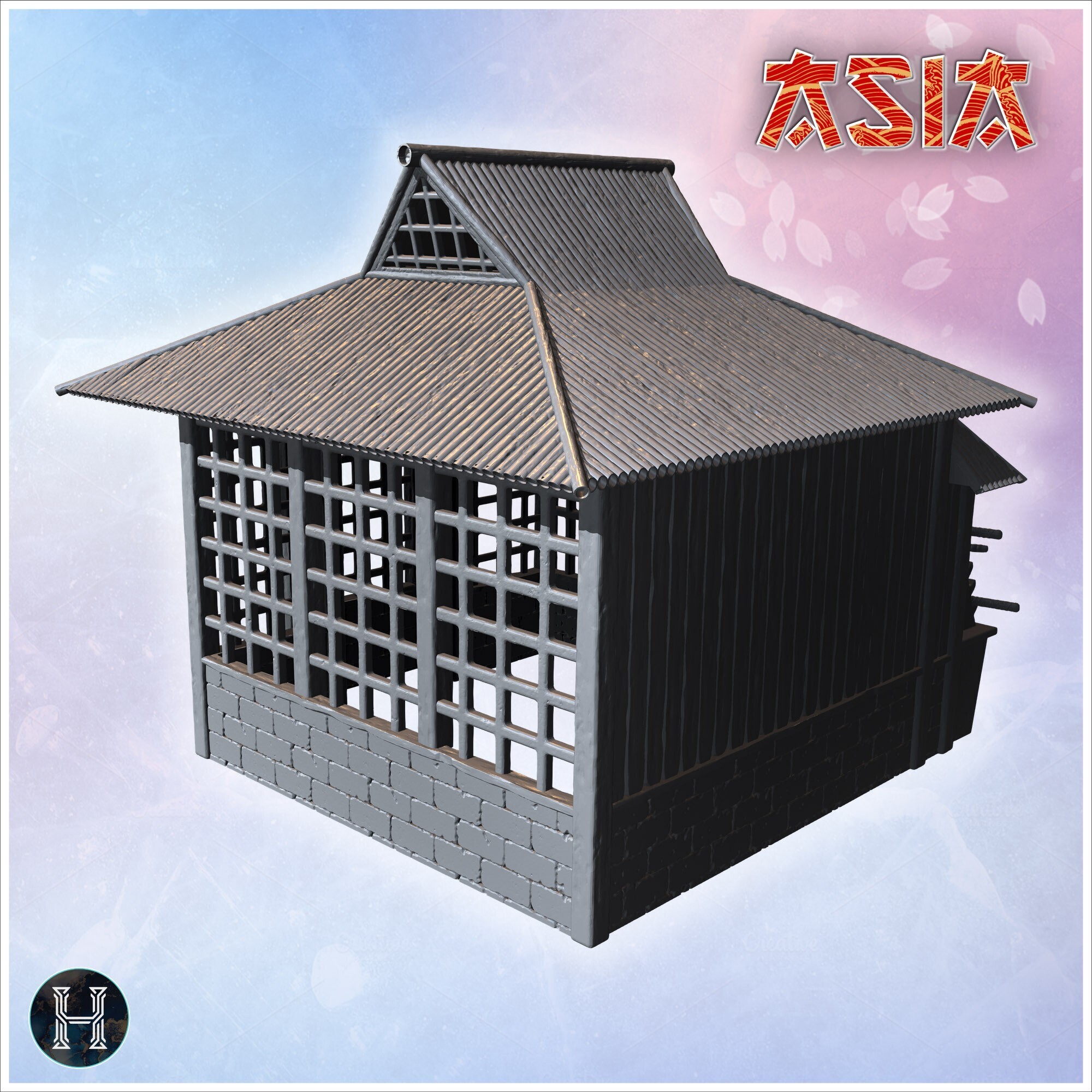 🏗️ Traditional Japanese building with wooden lattice walls, sloped roof ...
