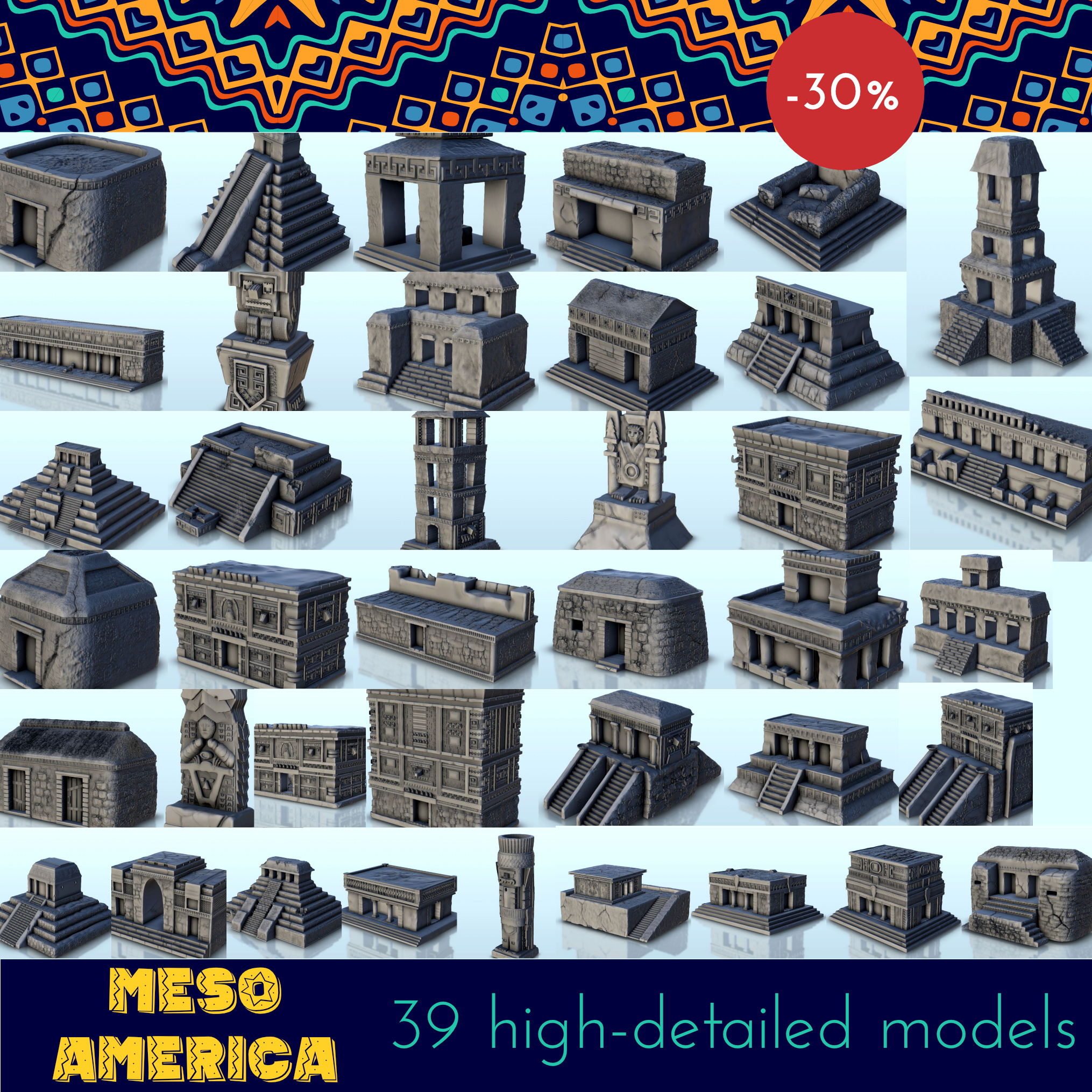 arquivo 3D Meso-America pack - Maya Aztec Cuetzpal Lizardmen Medieval ...