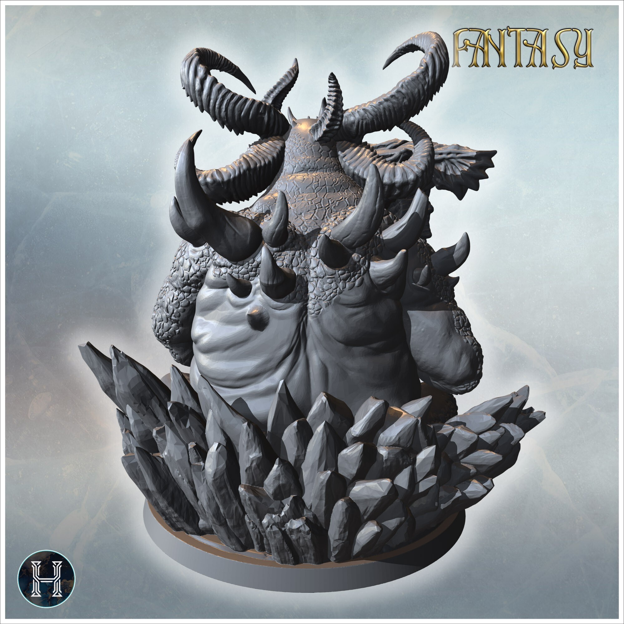 🪄 Fat demonic figure seated on a rocky base, holding a monstrous staff ...