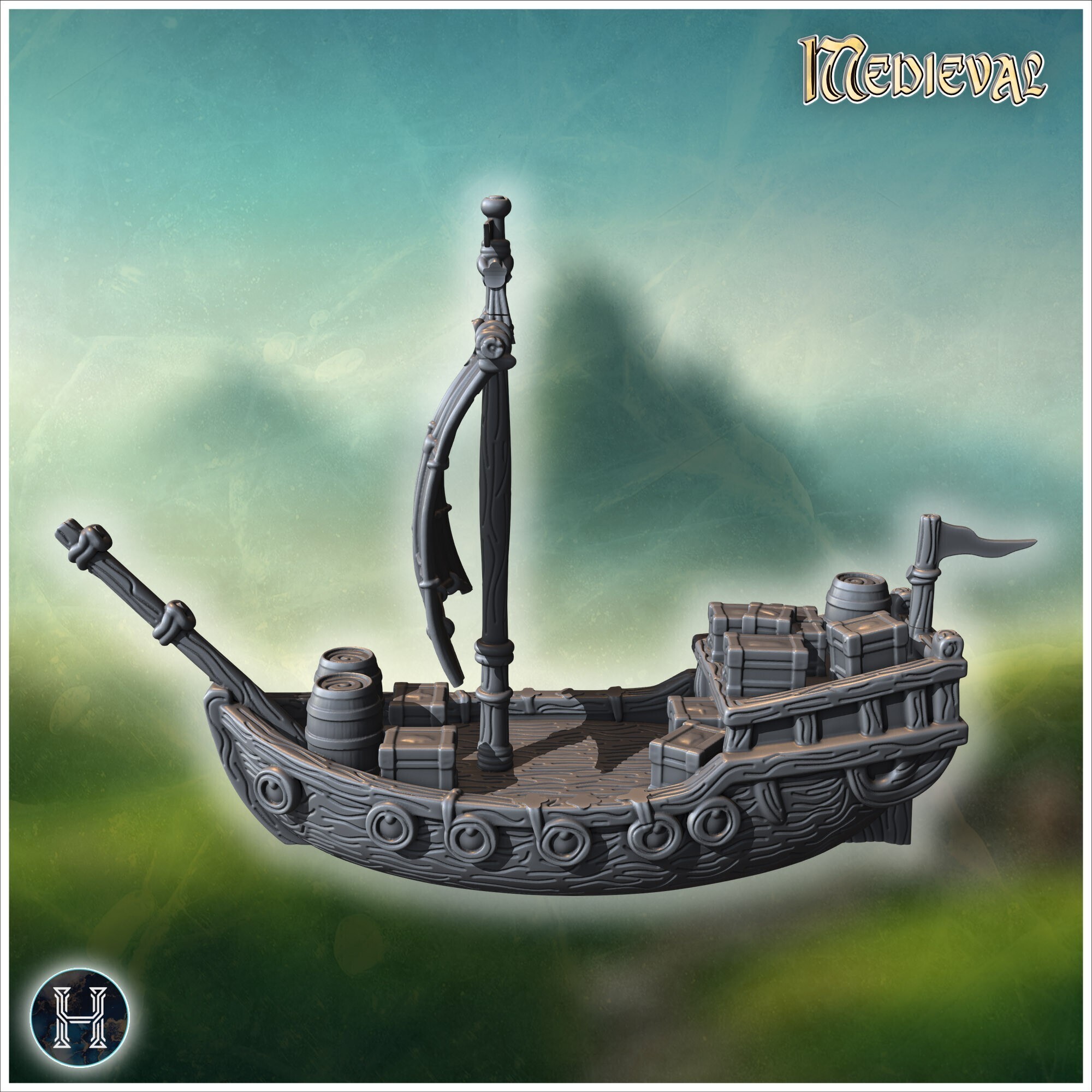 🏴‍☠️ Detailed pirate galleon with barrels and cargo (2) - Medieval ...