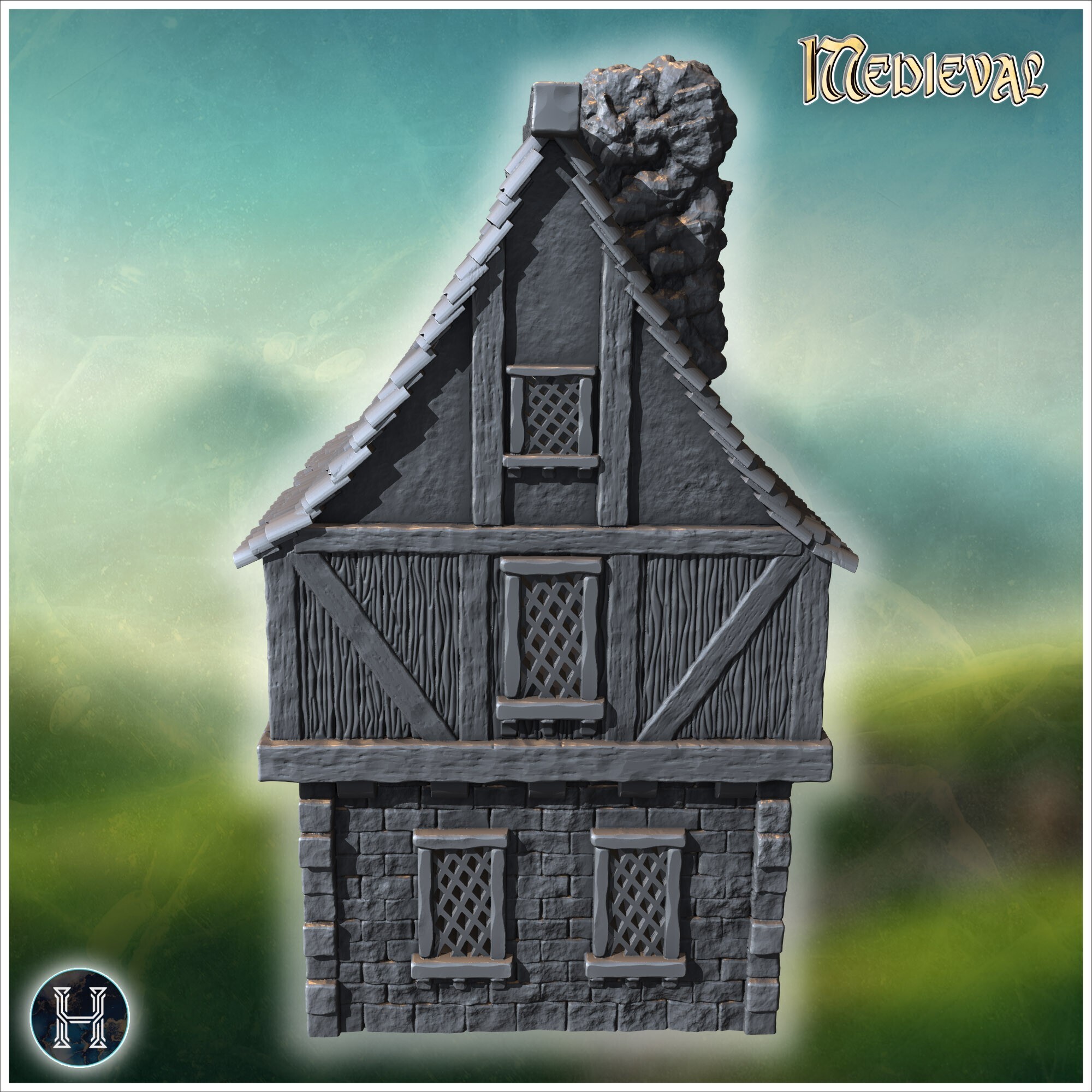 🏠 Tall medieval house with stone foundation, timber-framed upper floors ...