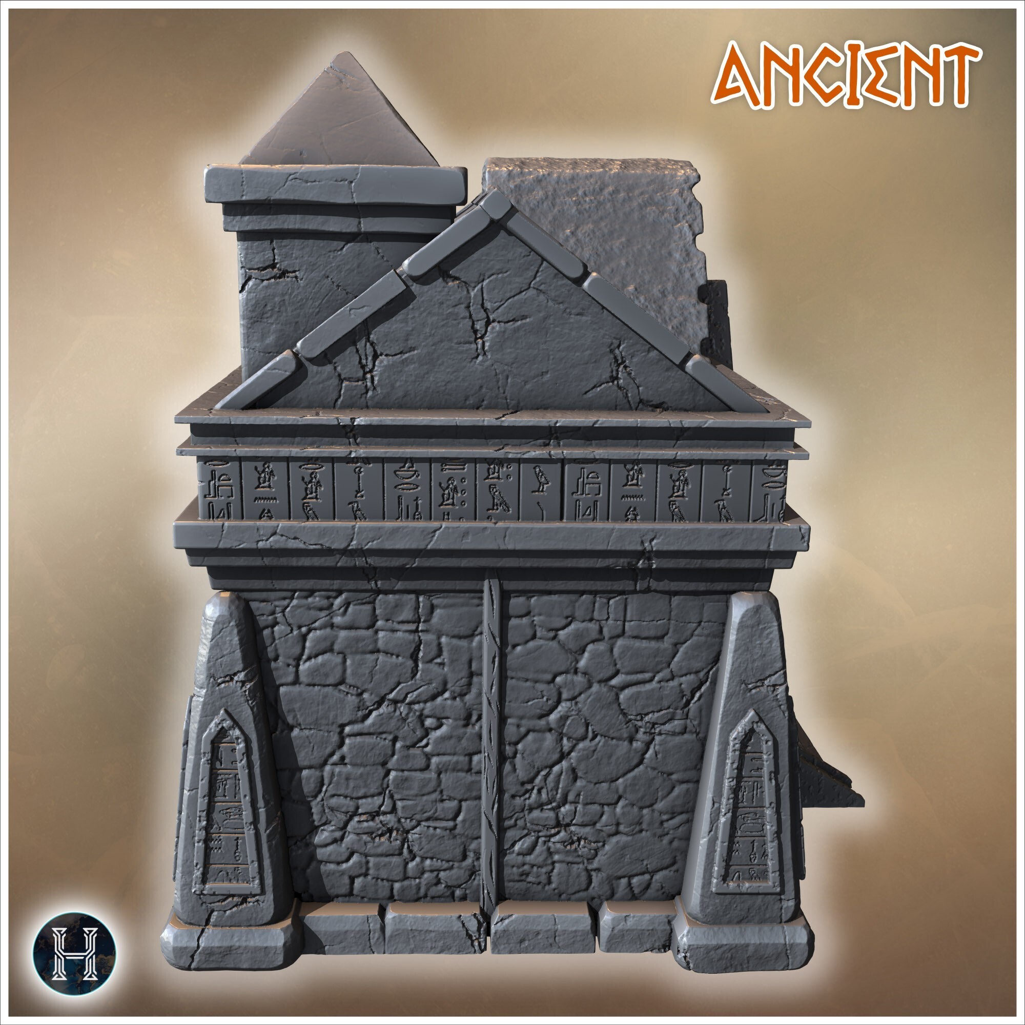 🕍 Ancient stone temple with hieroglyphic engravings, triangular ...