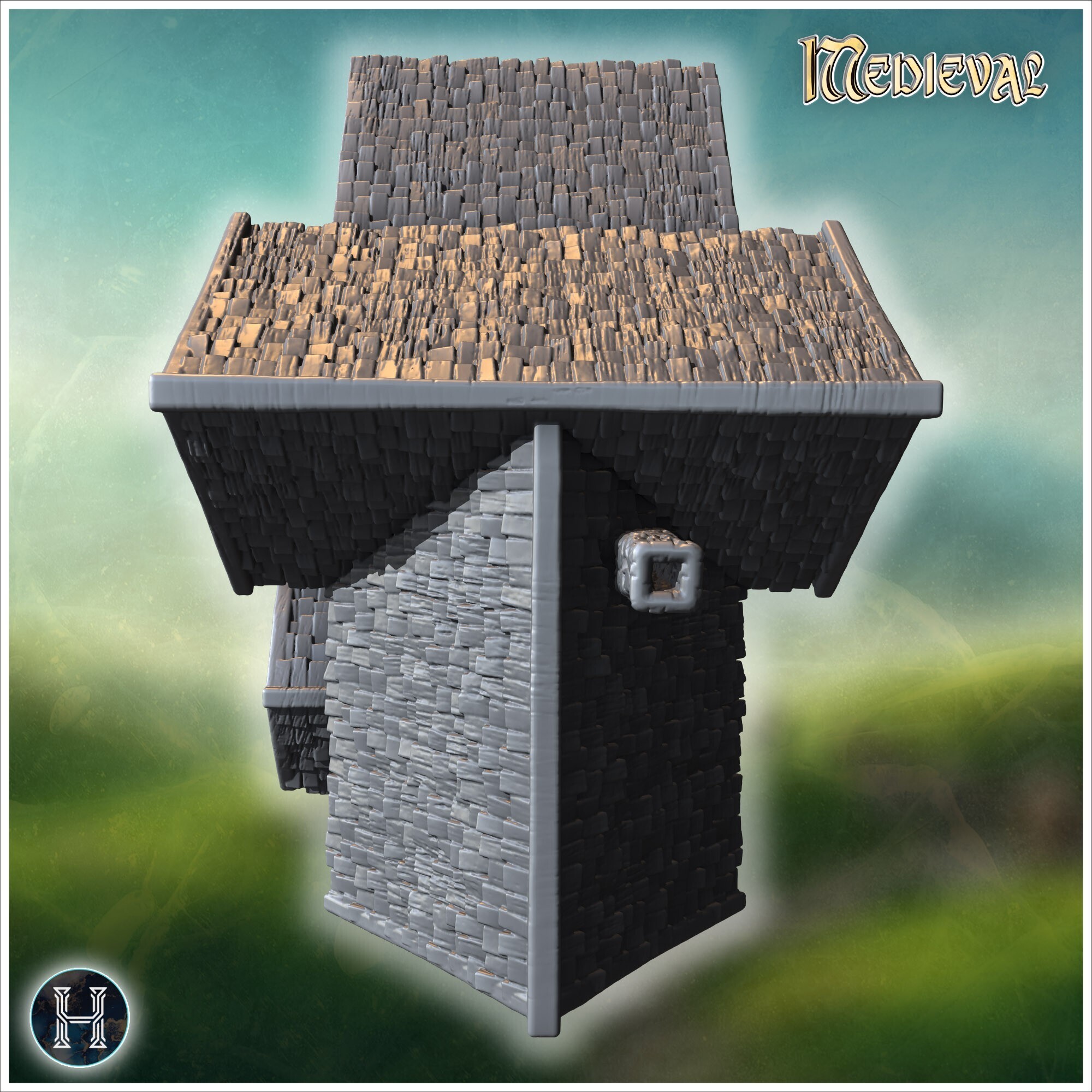 👴 Tall medieval home with high-pitched roof, latticed windows, stone ...