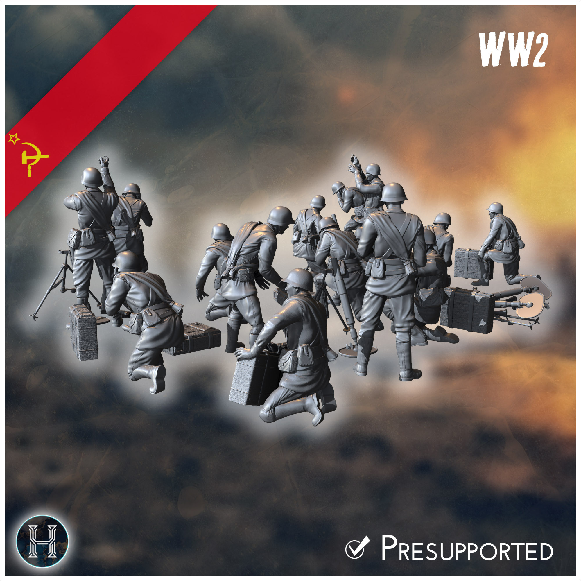 🗺️ 50mm RM-38 Soviet light mortars squad with 15 crews (3) - Soviet ...