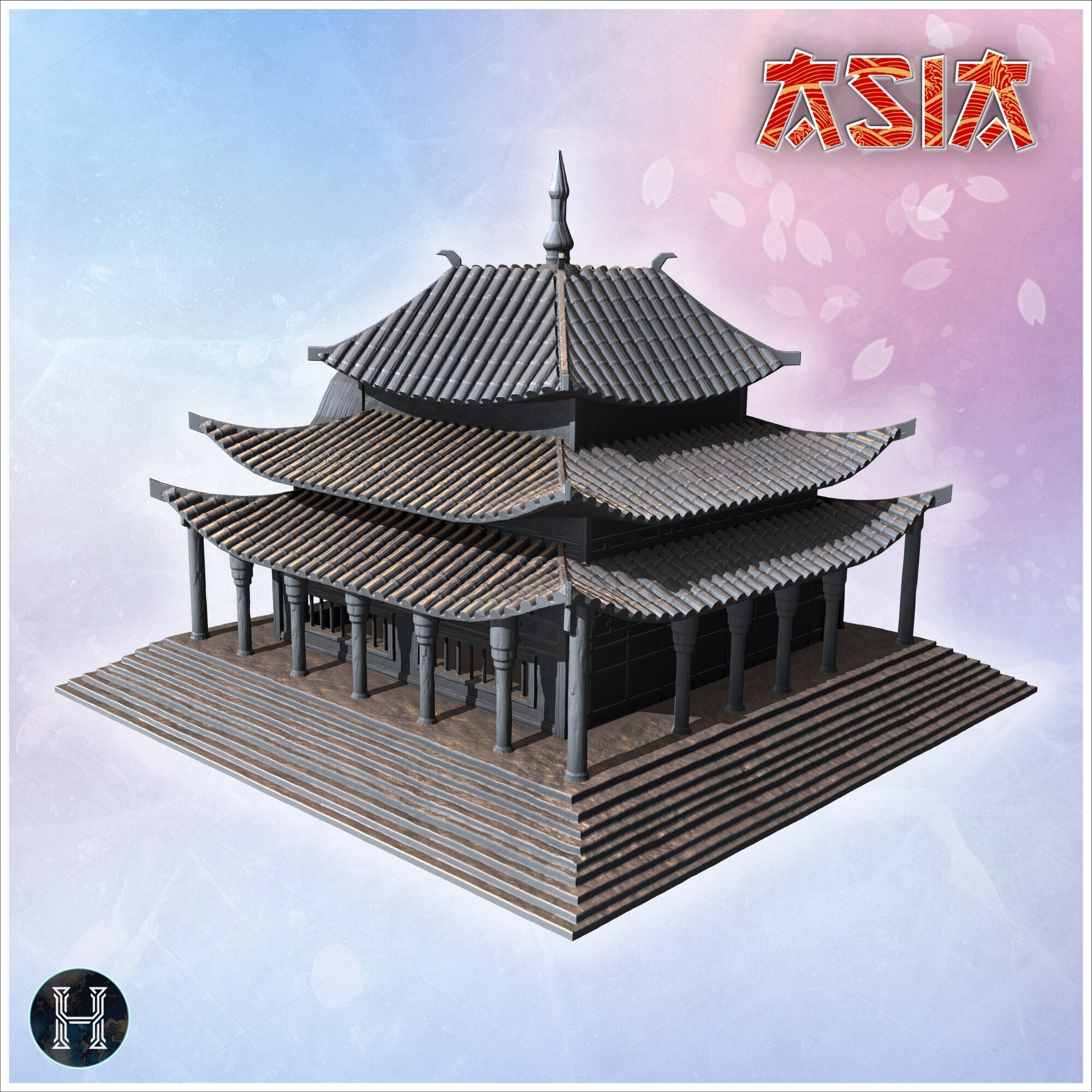 🕍 Large Asian temple with multiple curved roofs, decorative columns ...