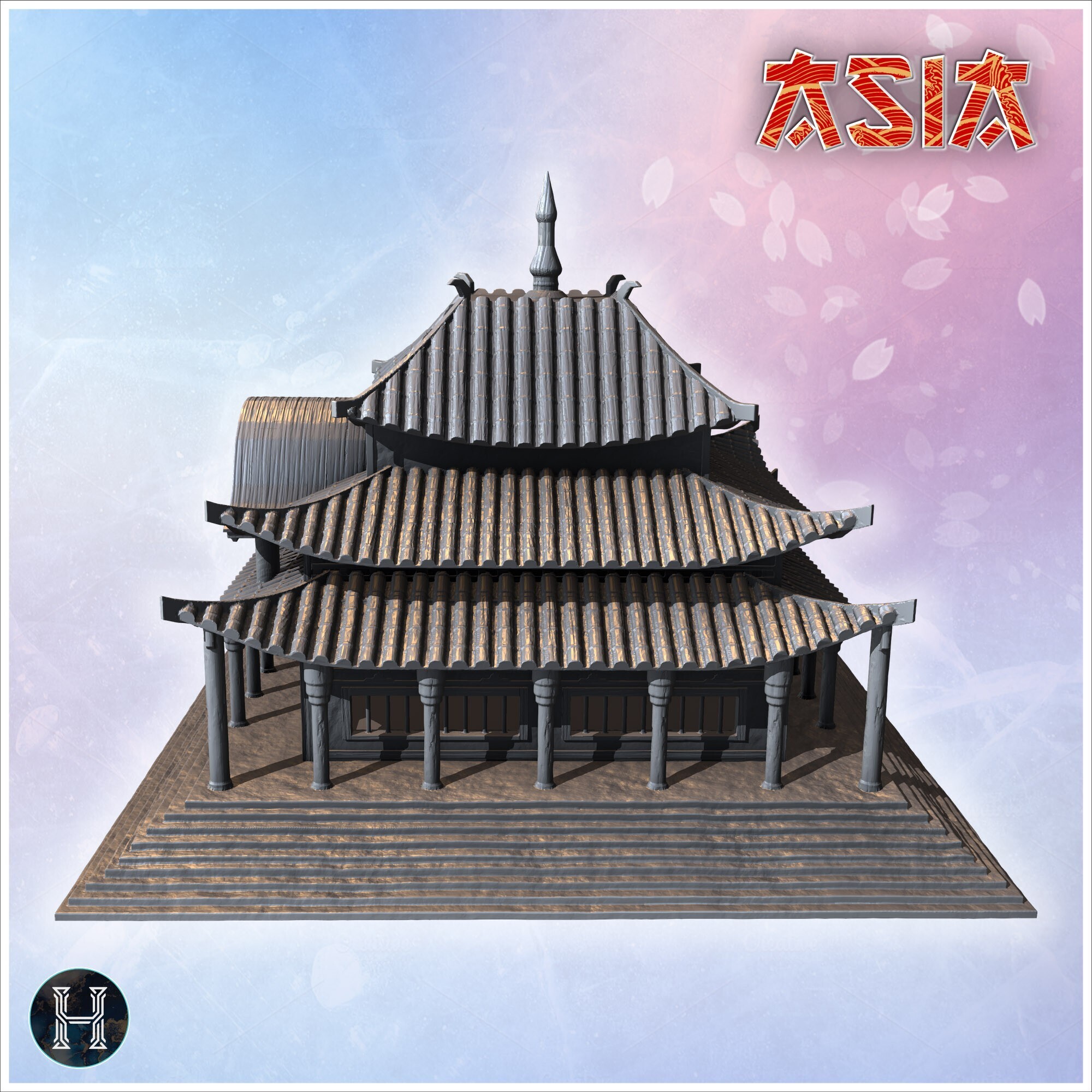 🕍 Large Asian temple with multiple curved roofs, decorative columns ...