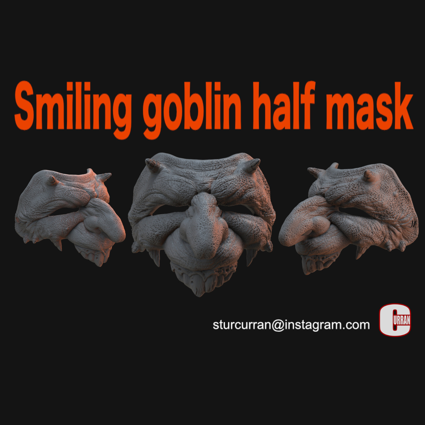 👺 smiling goblin half mask・ STL File for ・Cults
