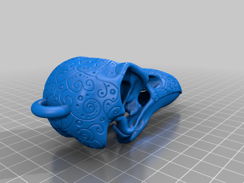 🐦 Raven Skull With Motif (Jaw included) + keychain・Free STL File for ・Cults