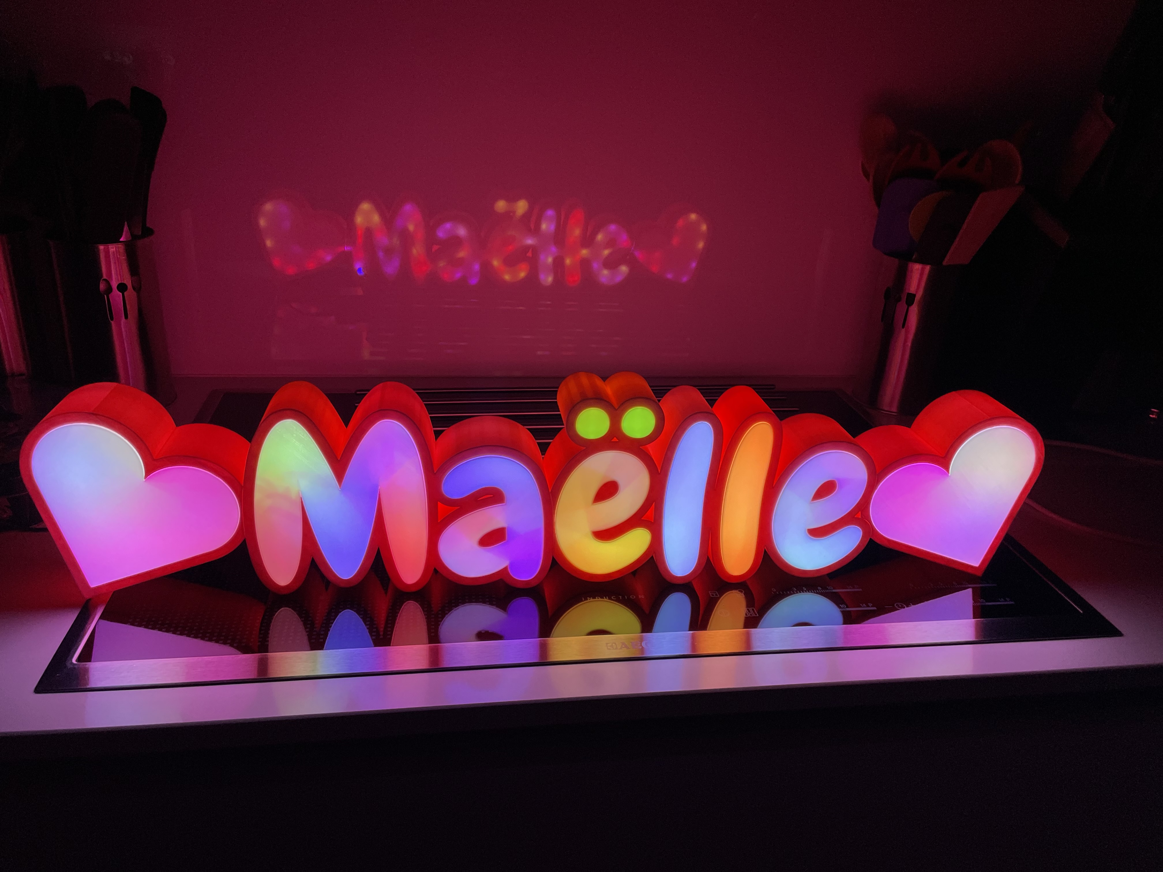 🥰 Luminous name Maëlle with two hearts・ STL File for ・Cults