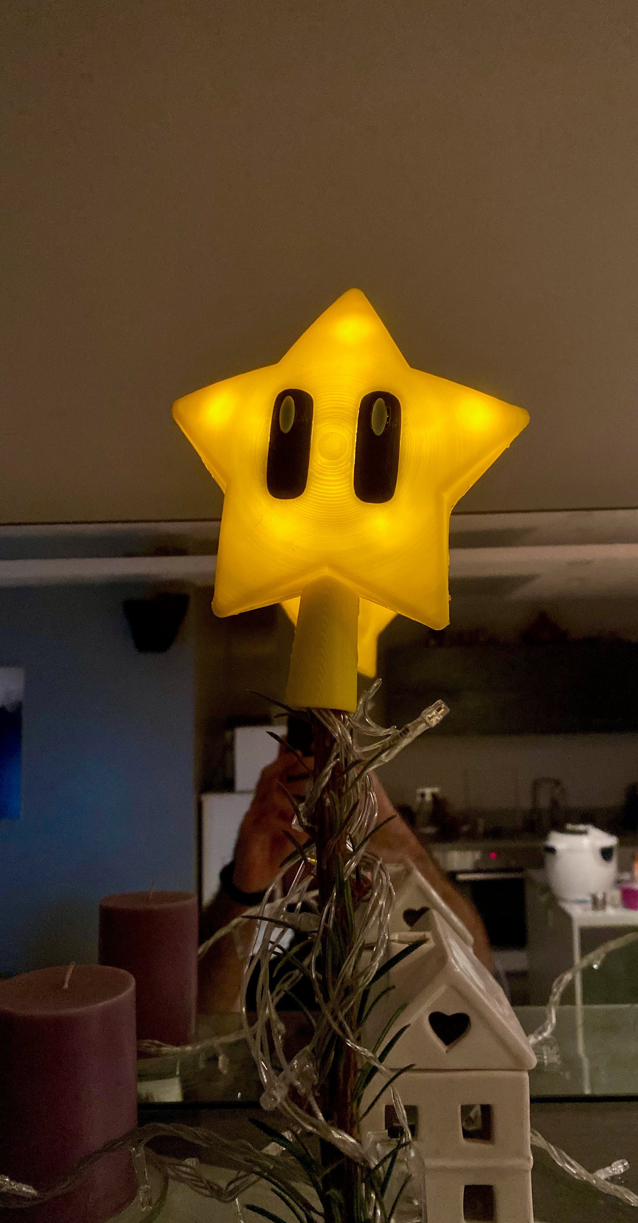 3D printed Mario Star Decorations Xmas Tree Topper with Simple LED ...