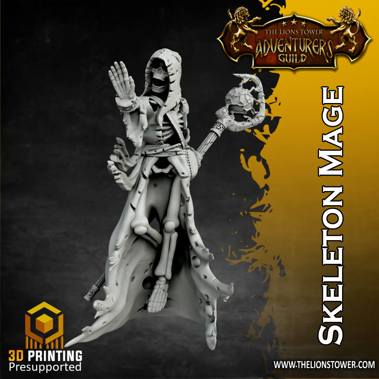 💀 Skeleton Mage (32mm scale, Pre-supported miniature)・ 3D File for ・Cults