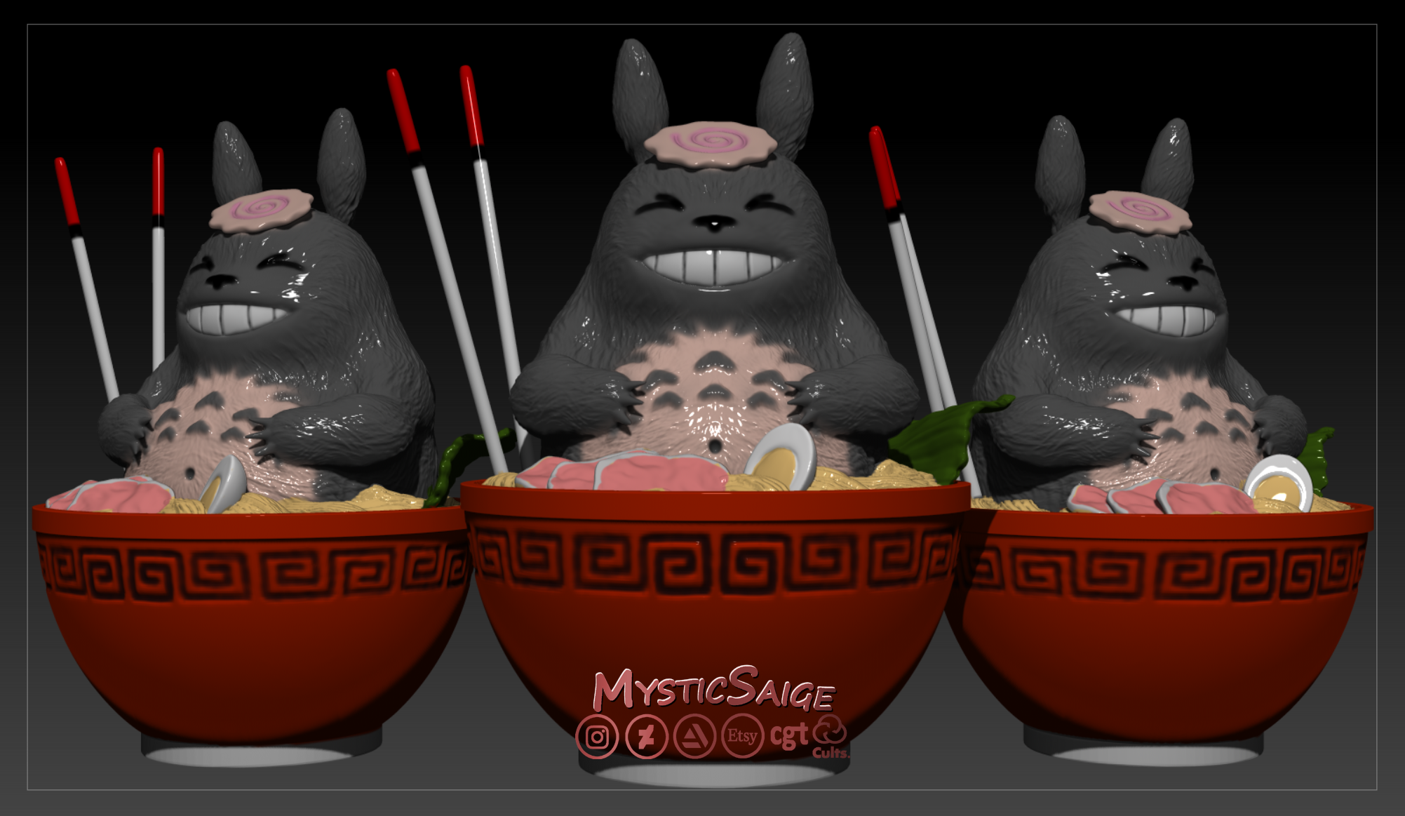 🍜 Totoro Ramen Bowl - Coin Bank - Container・ 3D File for ・Cults