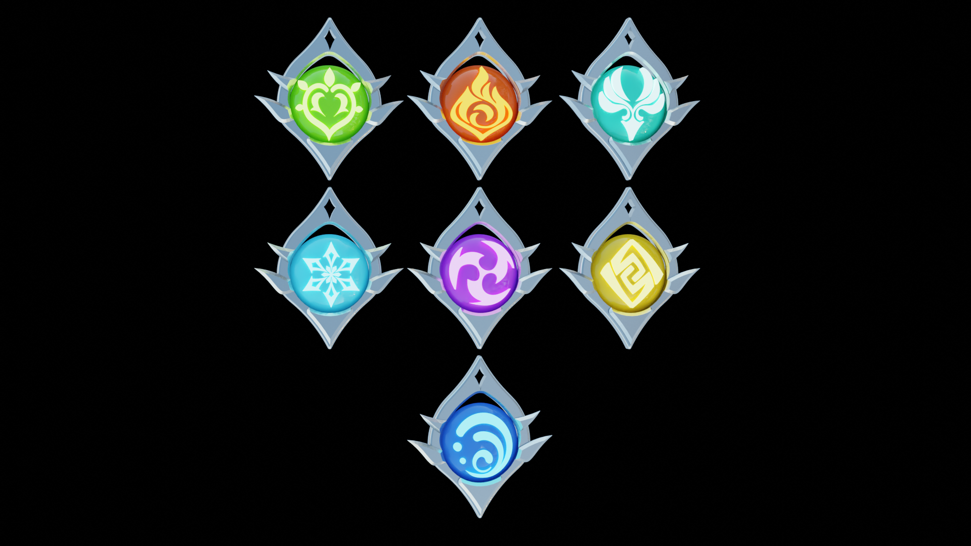 🎲 Vision Fatui All Elementals - Genshin Impact・ STL File for ・Cults