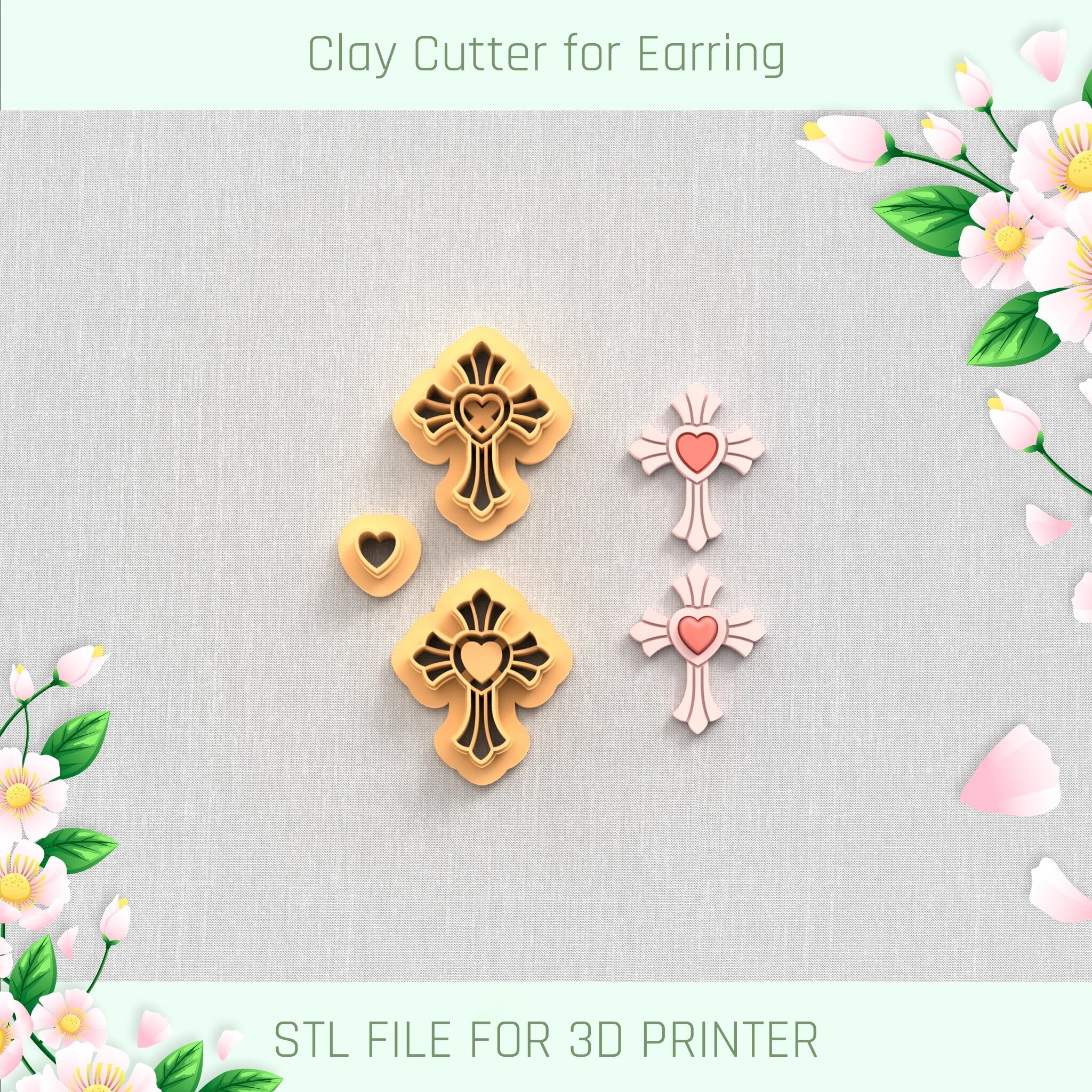 💜 Heart Cross with Precious Stone・ 3D File for 3D printing・Cults
