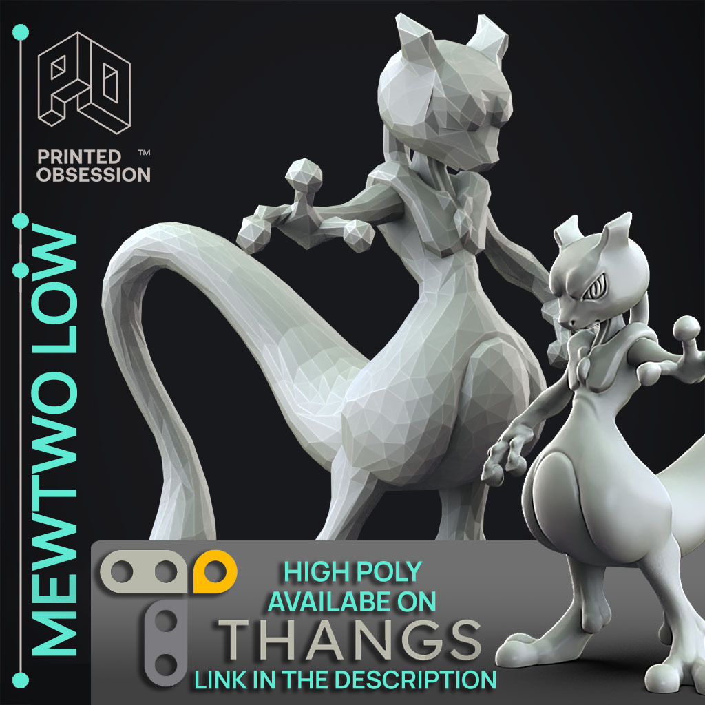 🐉 Mewtwo - Low Poly - Pokemon - Fan Art・Free 3D File for ・Cults