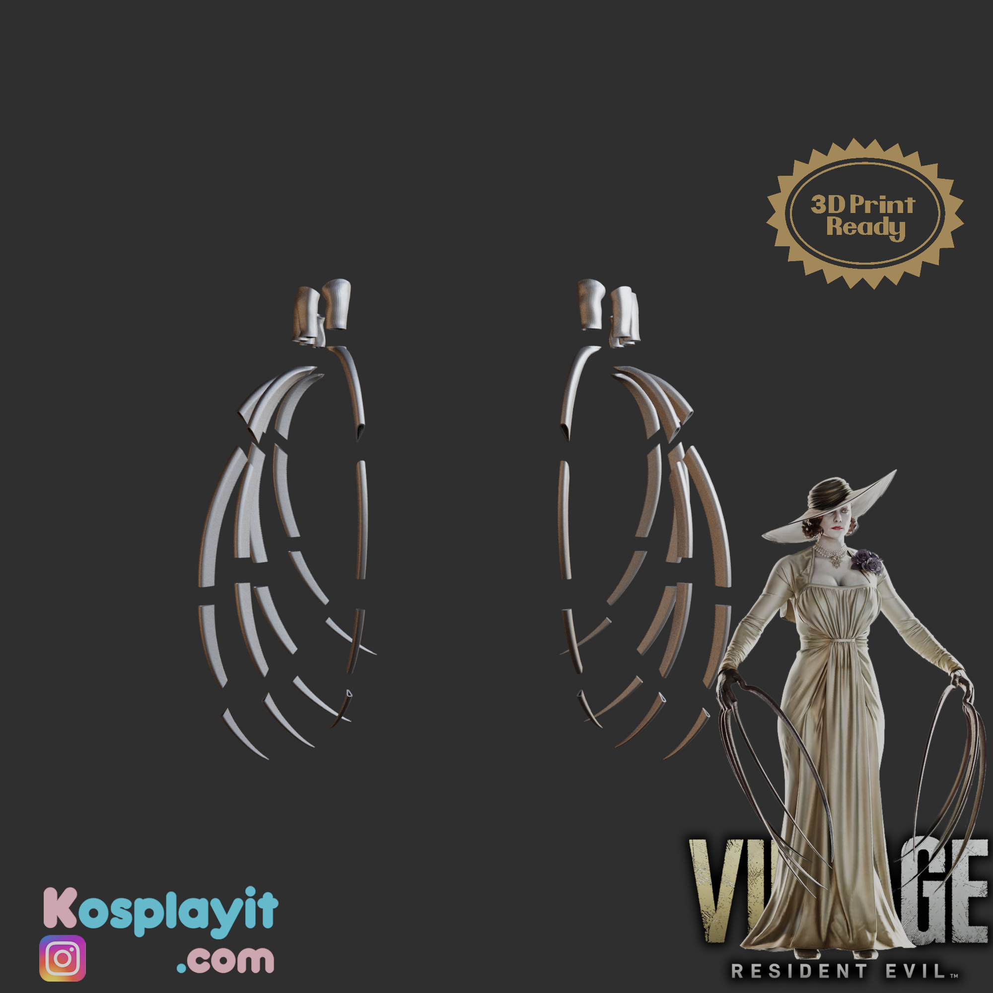 📁 Lady Dimitrescu Claws and Brooch 3D Model Digital File - Residual ...