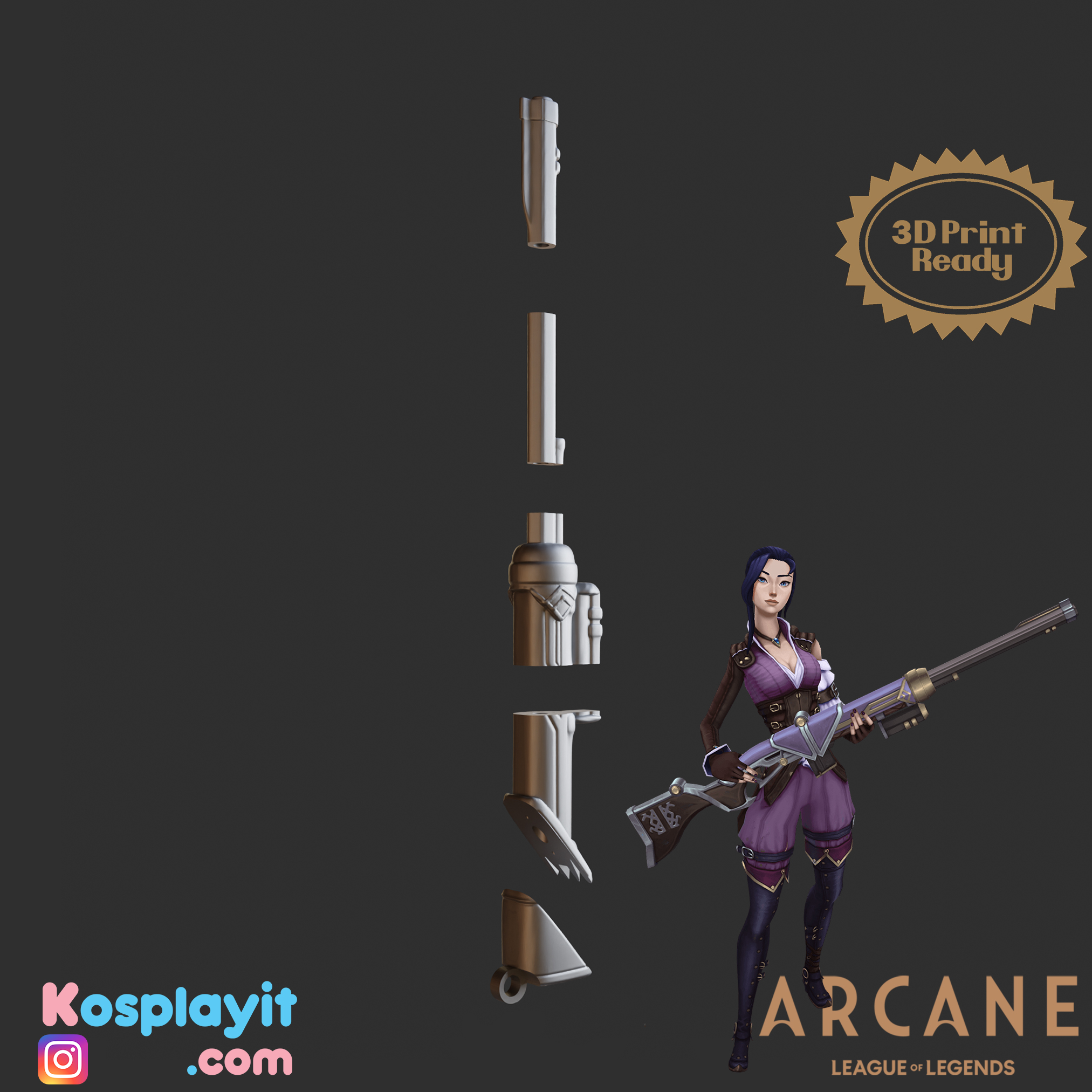 🔫 Caitlyn Arcane Shotgun Gun 3D Model Digital File - League of Legends ...