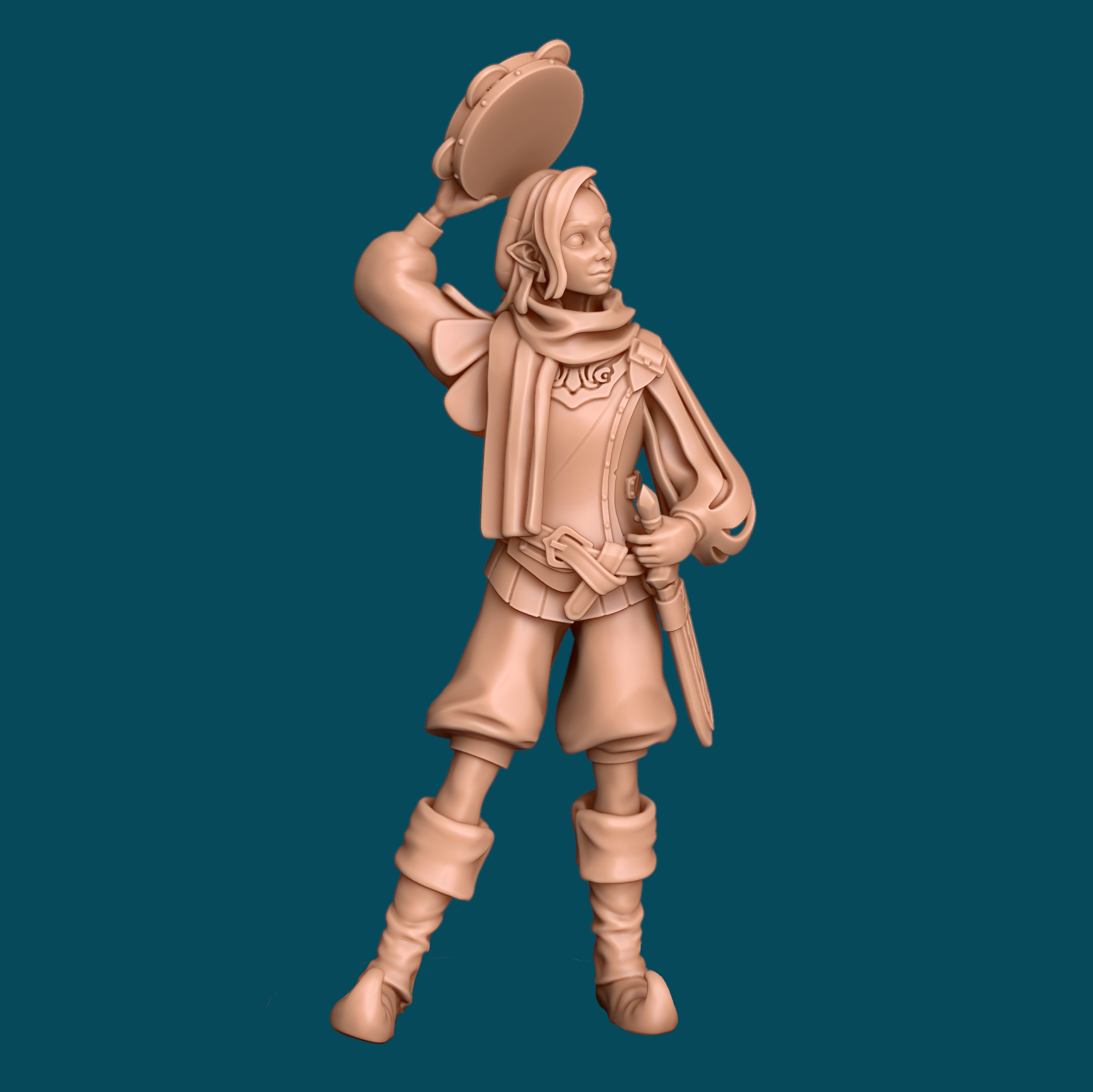 STL file Yuta, a bard with a tambourine - DnD miniature [presupported ...