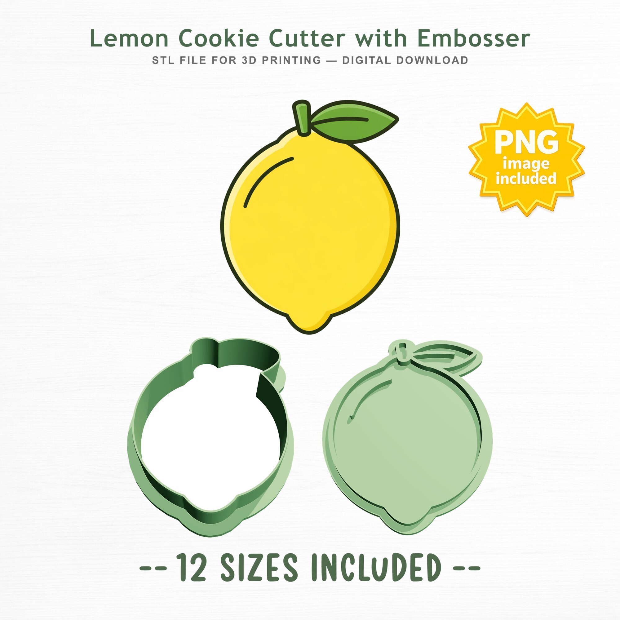 🍋 Lemon Cookie Cutter and Embosser・ 3D File for 3D printing・Cults