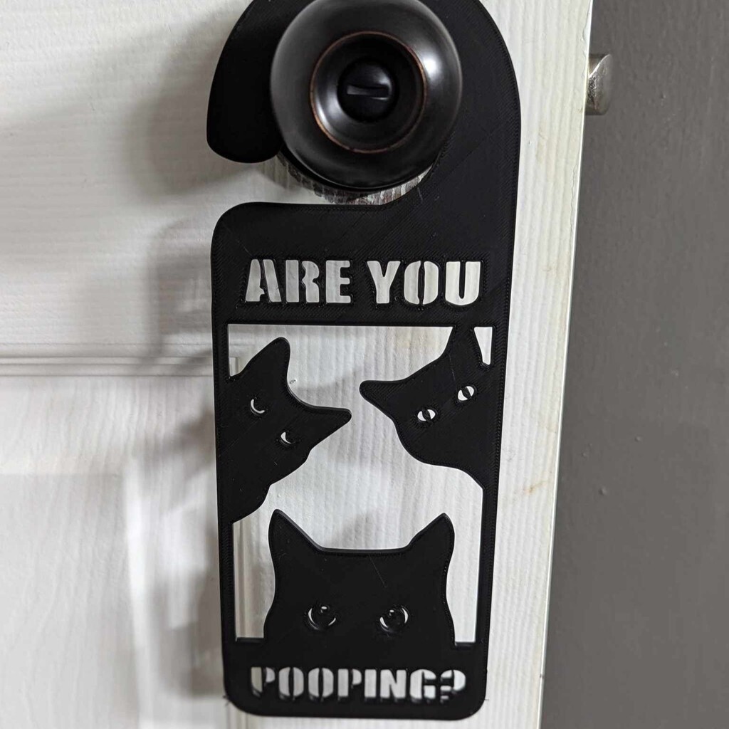 🫵 Are you pooping? Cat Bathroom door handle Sign・Free 3D File for ・Cults