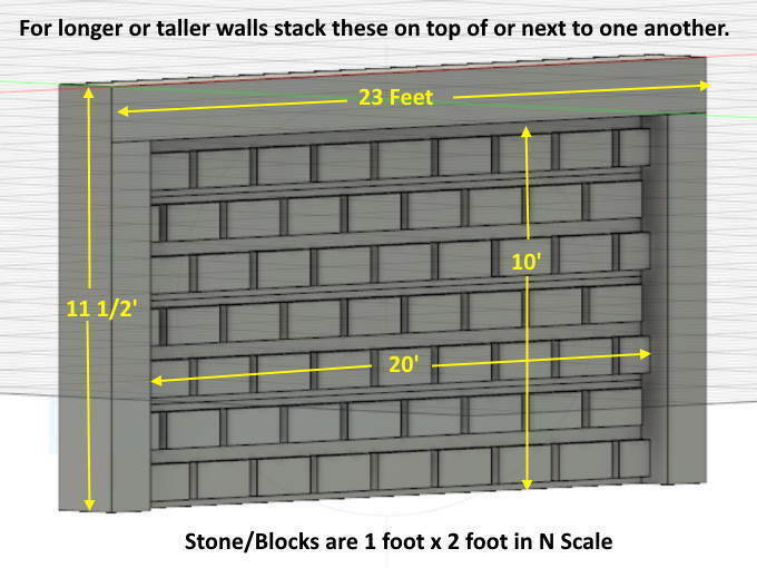 🦶 N Scale - 10 Foot X 20 Foot Stone Wall Sections・Free 3D File for ・Cults