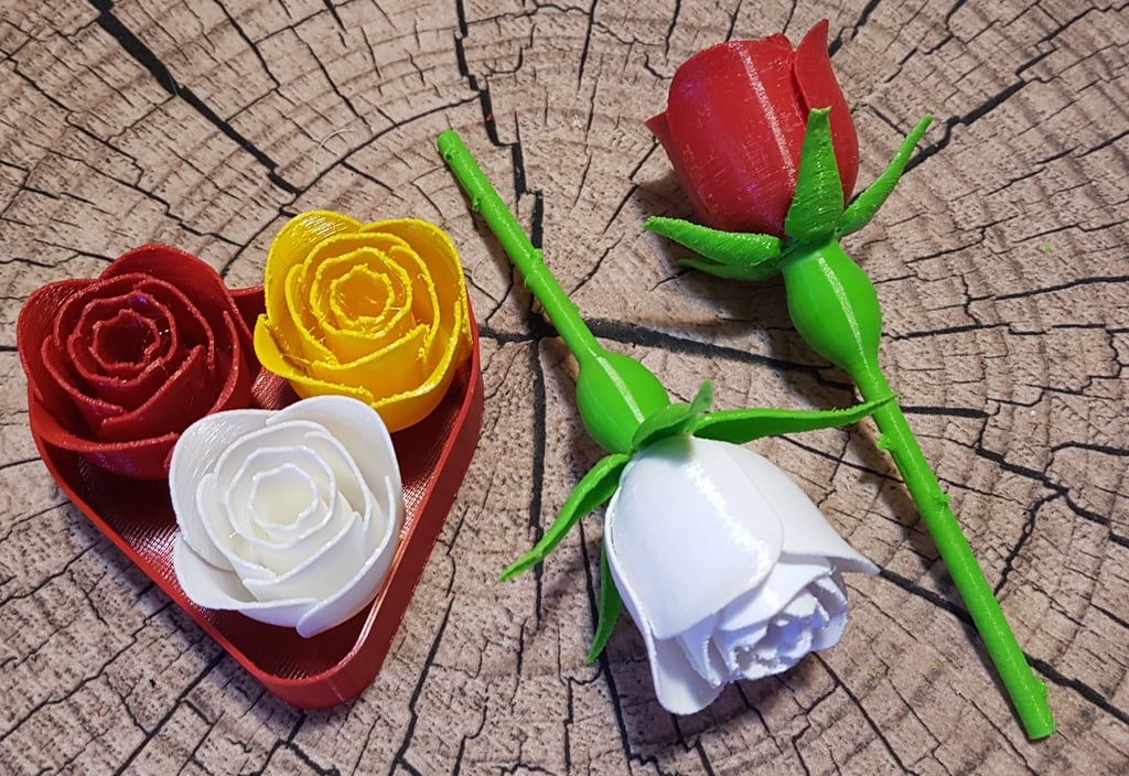 3D printing Rose with Stem & Thorns & Sepals & Hip for Valentine's Day ...