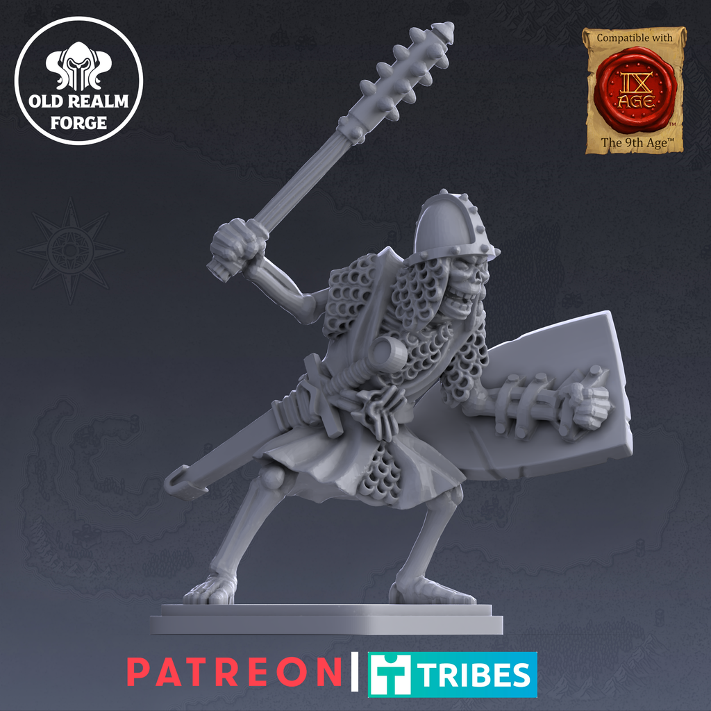 🆓 FREE STL - Undead with Knobbed Mace and Shield・Free 3D File for ・Cults