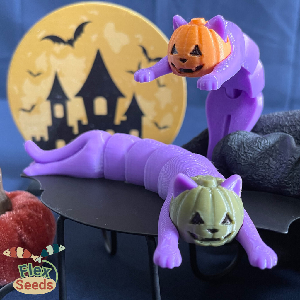 🎃 Flexi Pumpkin cat (Print-in-place)・Free STL File for 3D printing・Cults