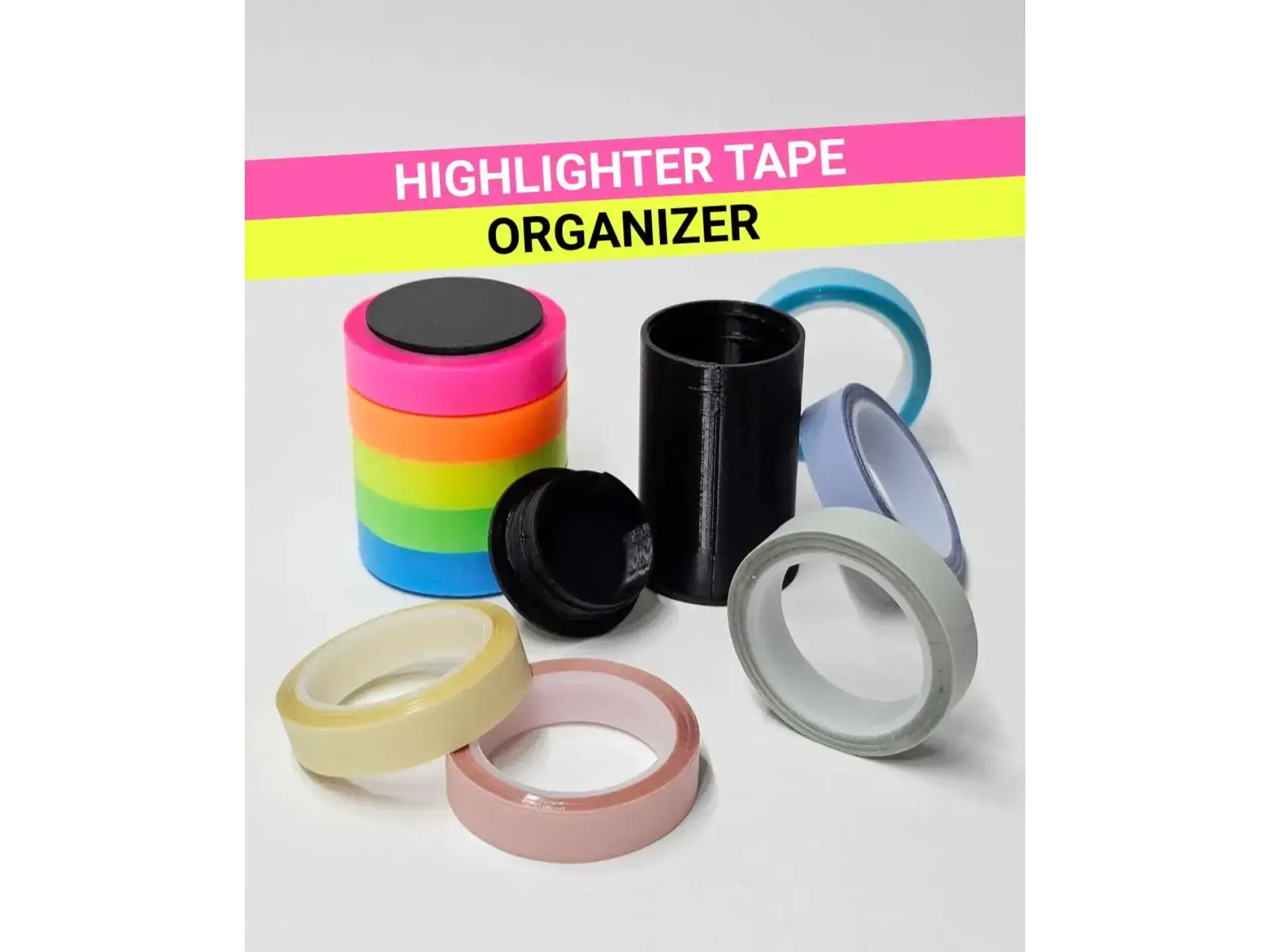 🏢 Highlighter tape holder with screw-on lid | 5 rolls of 8mm width ...