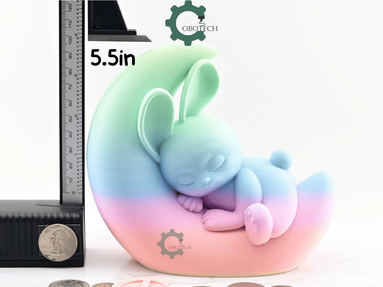 🌙 Cobotech Dreamy Bunny On Crescent Moon Piggy Bank - Desk Decor - Coin ...