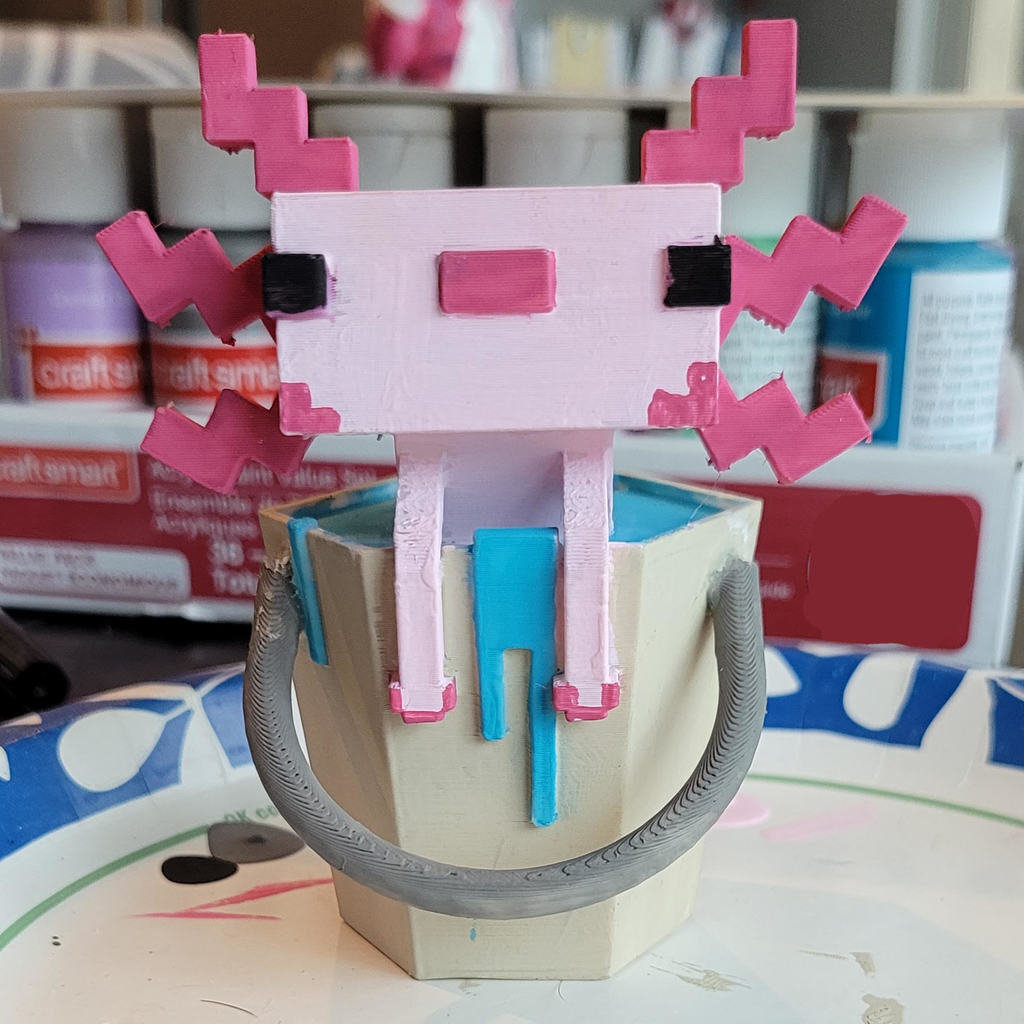 🦎 Axolotl in a Bucket・Free 3D File for ・Cults
