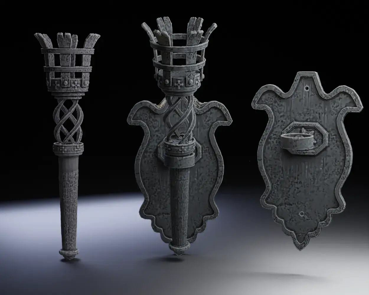 🕯️ Medieval Torch Holder : Wall Mount・Free OBJ File for 3D printing・Cults